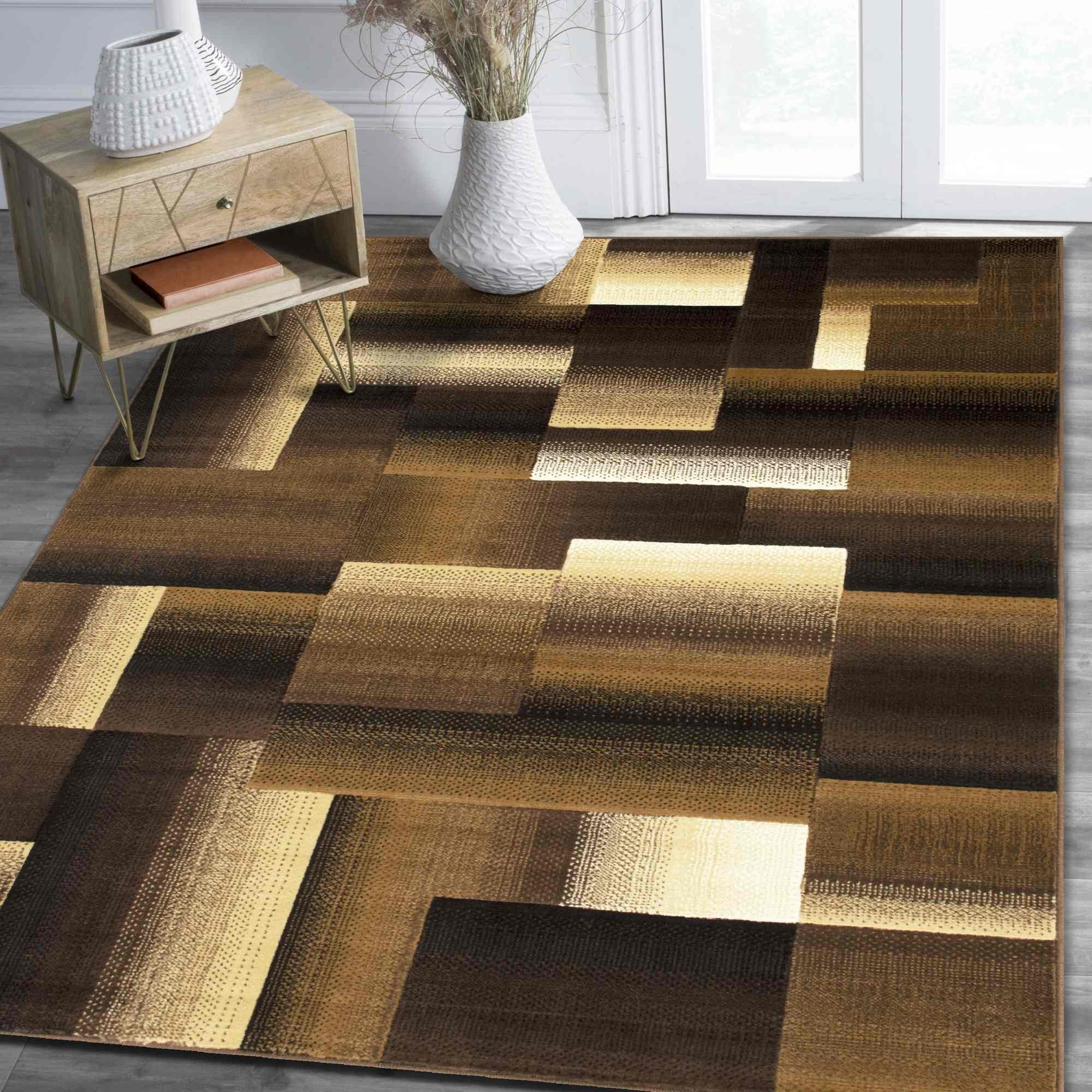 HR HANDCRAFT RUGS HR Chocolate Brown Beige Mocha Black Abstract Rug ...