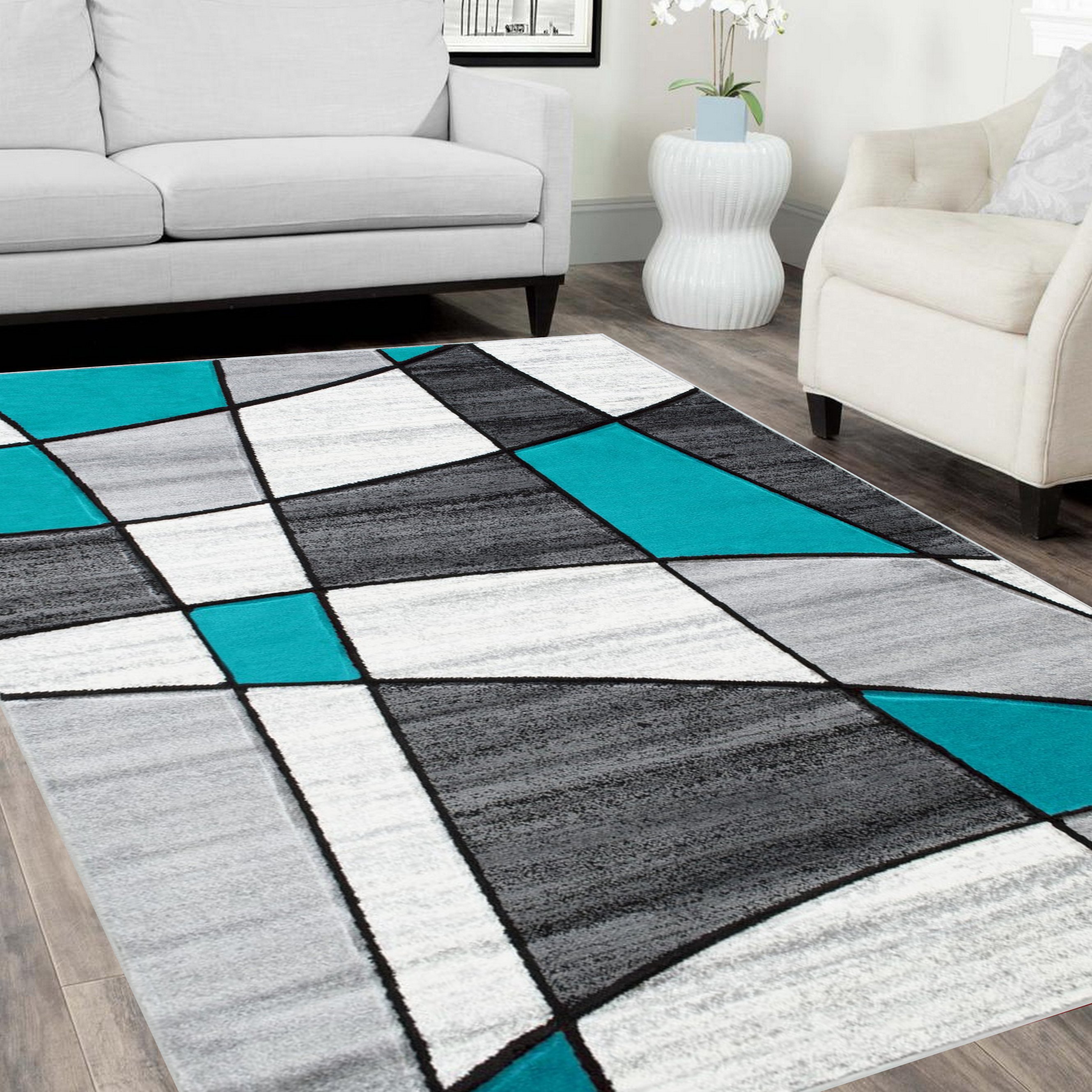 Premium 3D Hand Carved Modern 5x8 5x7 Rug Contemporary 2305 Navy Blue ...