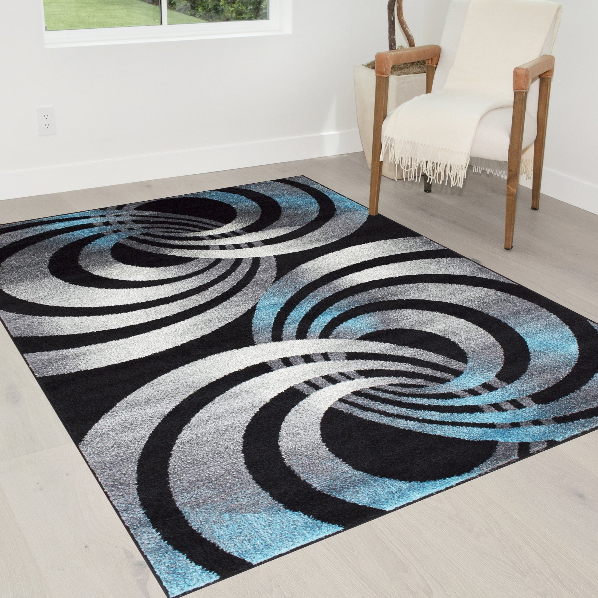 HR HANDCRAFT RUGS HR Contemporary Distressed Area Rug with Swirls Sync ...