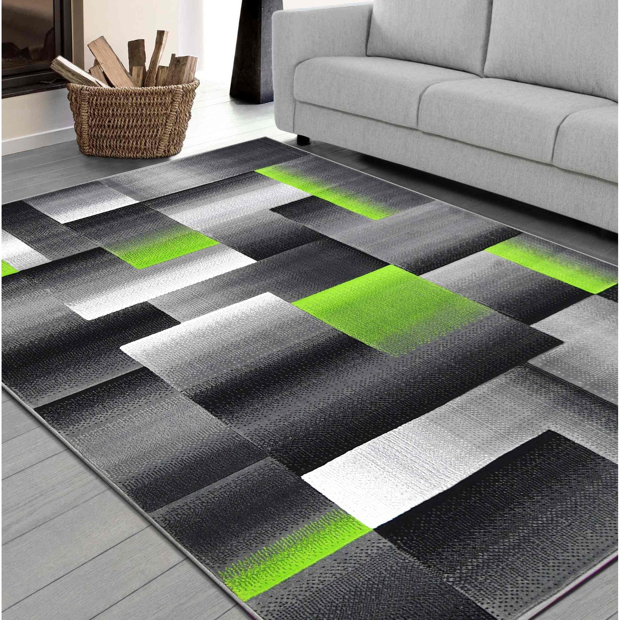 HR HANDCRAFT RUGS HR Electric Green, Gray, Silver and Multi Abstract ...
