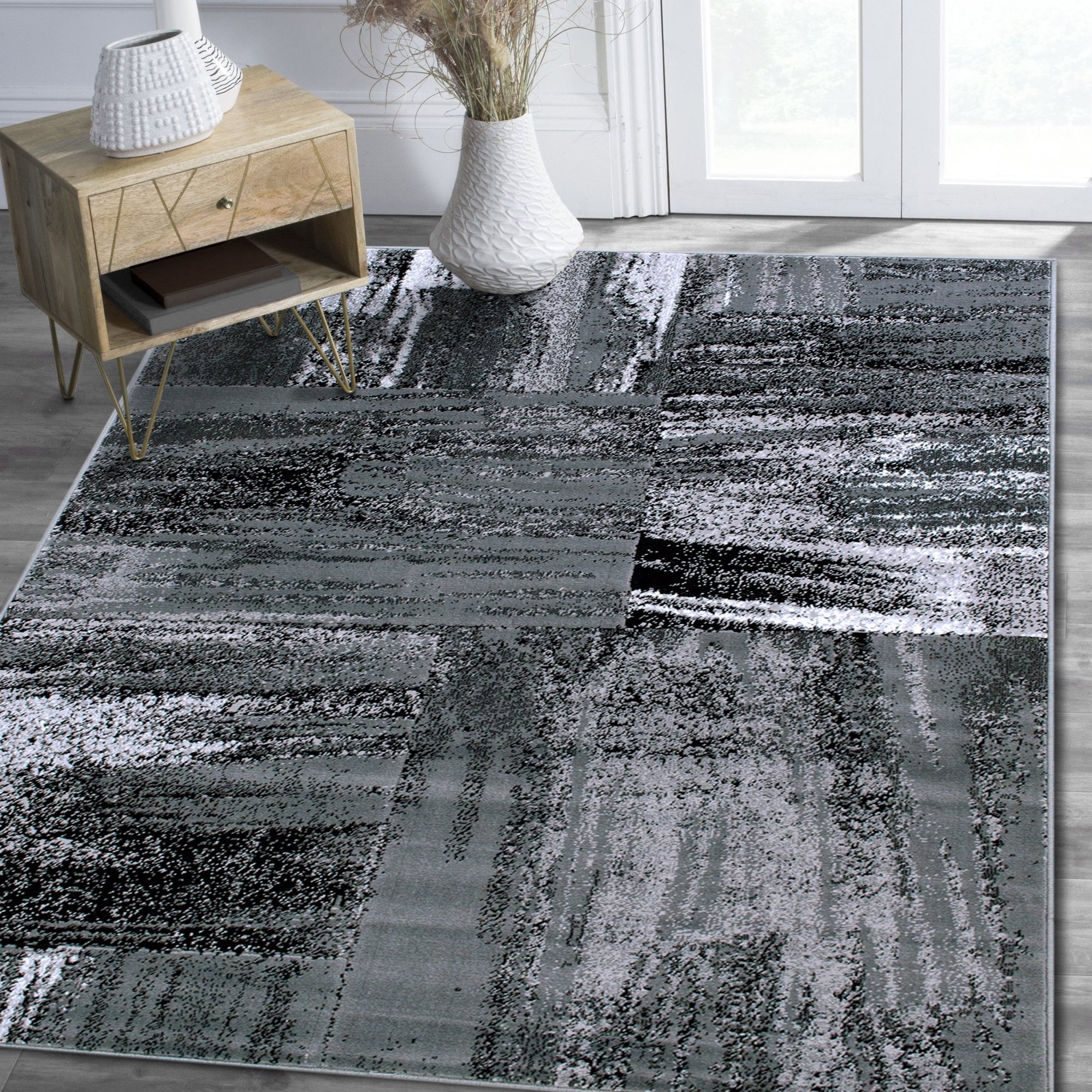 HR HANDCRAFT RUGS HR Grey, Silver, Black, Abstract Contemporary Design ...