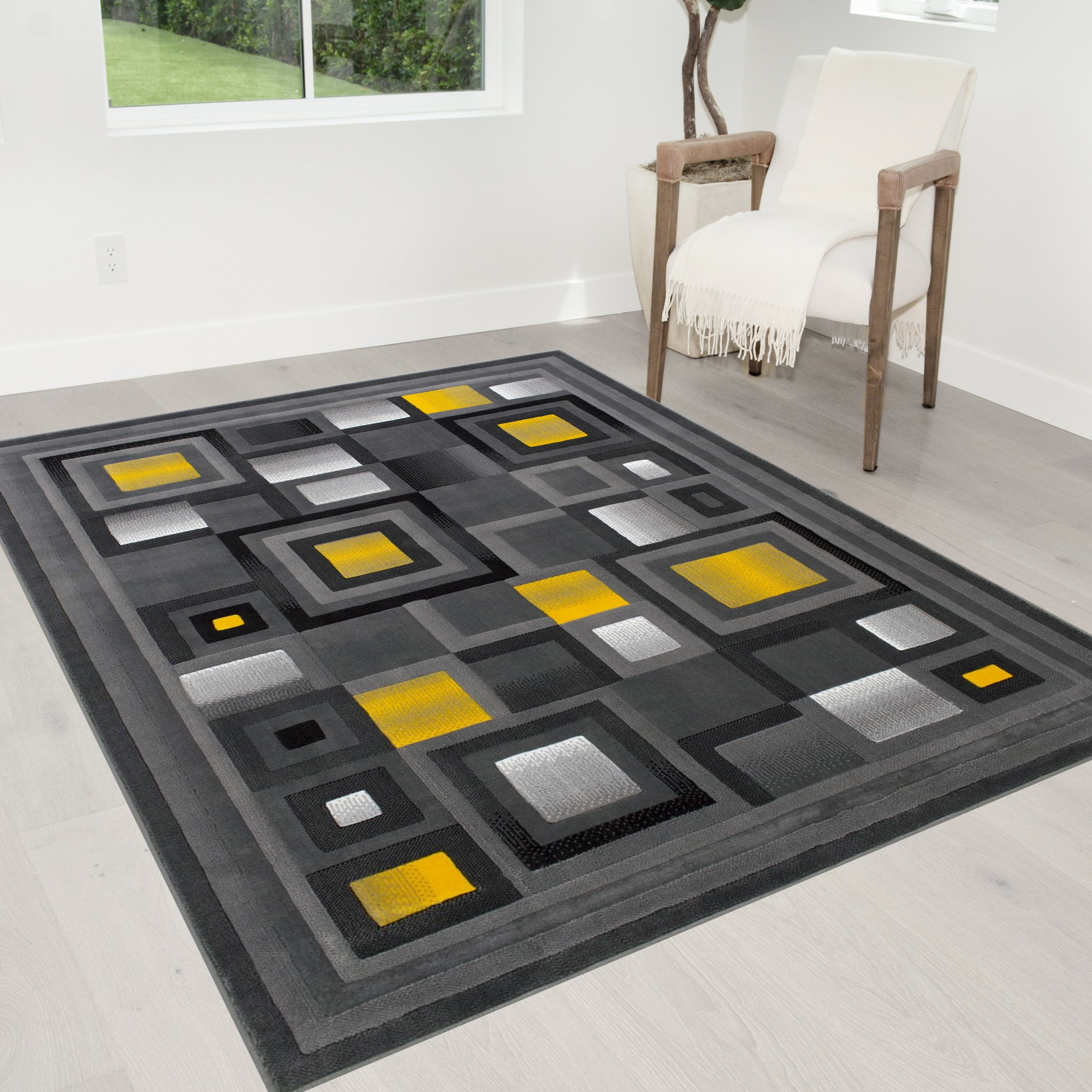 HR HANDCRAFT RUGS HR Orangish Yellow, Gray and Multi Abstract Geometric ...