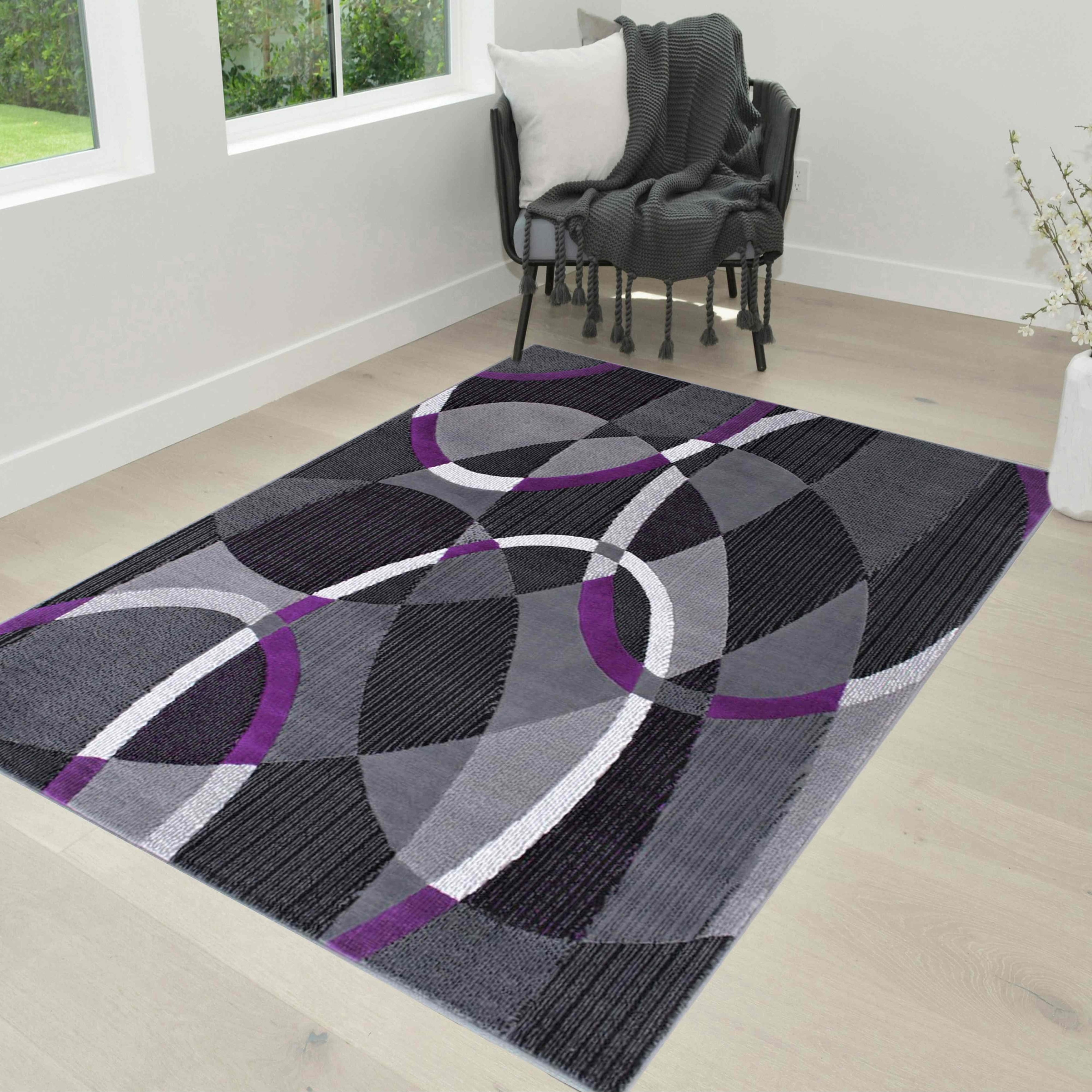 HR HANDCRAFT RUGS HR Purple, Grey, Silver, Black, Abstract Contemporary ...