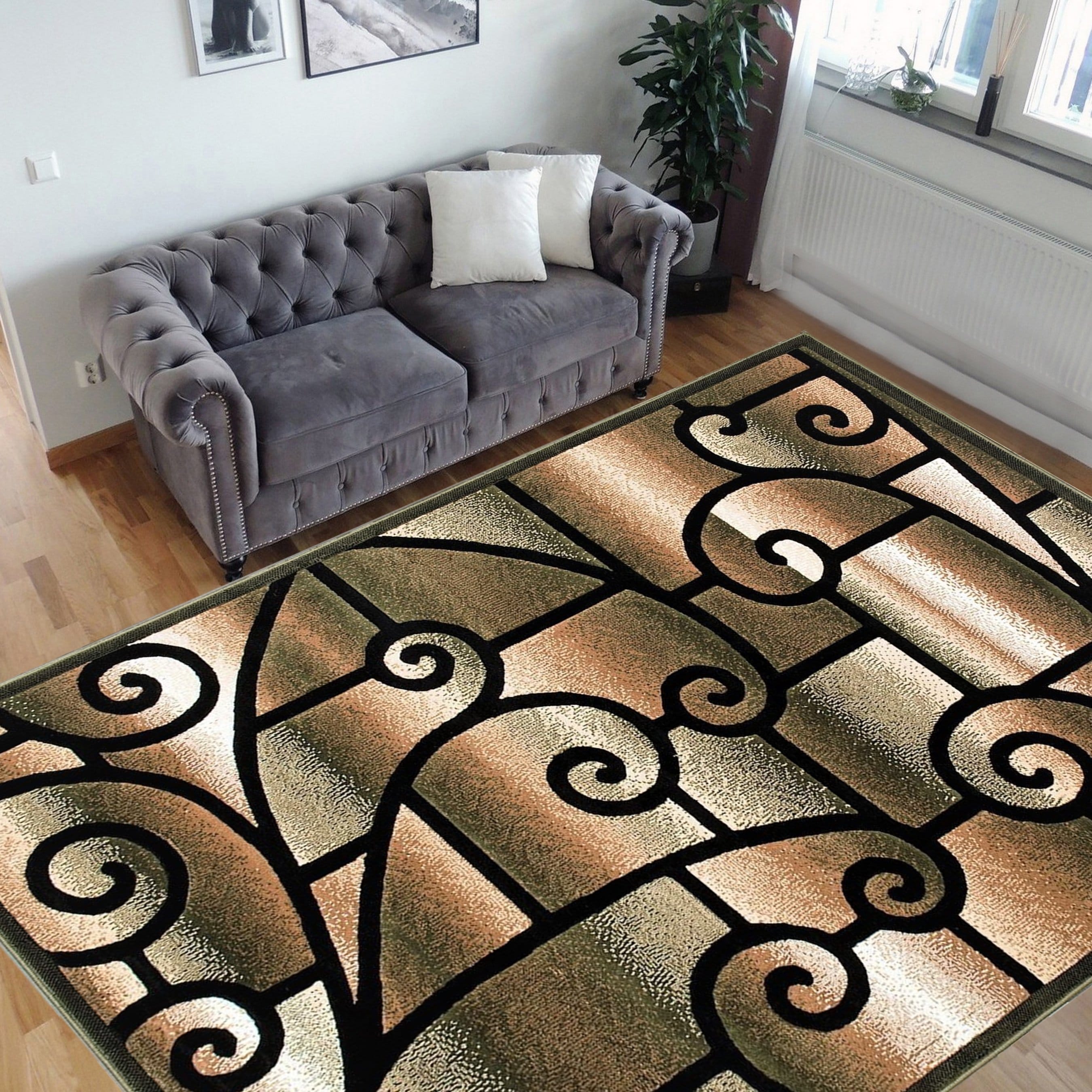 HR HANDCRAFT RUGS HR Sage Green, Chocolate, Multi Modern Living Room ...