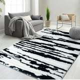 HR Luxurious Black and White Geometric Shag Rug - Soft High Pile, Non ...