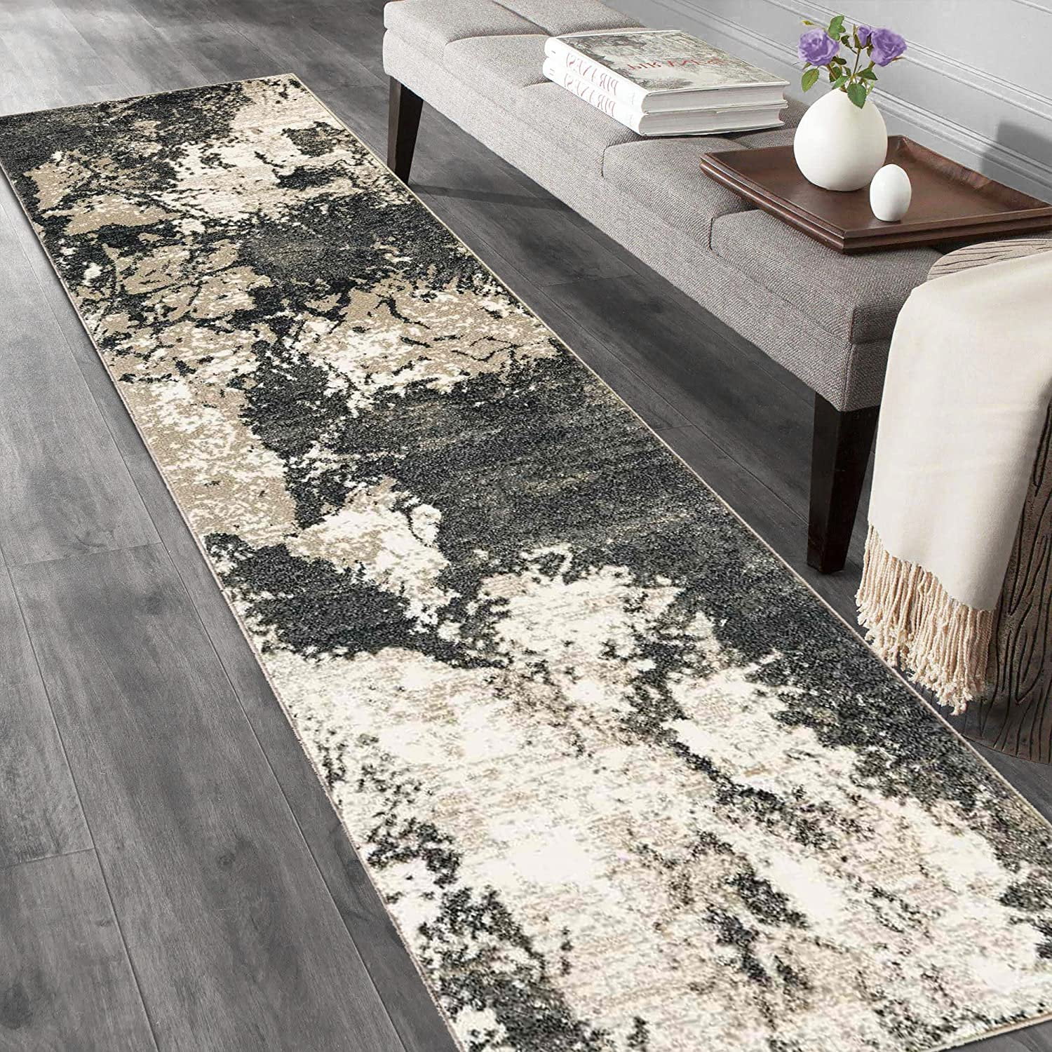 HR Marble Rugs Mud Brown and Multi Color Abstract Livingroom & Dining ...