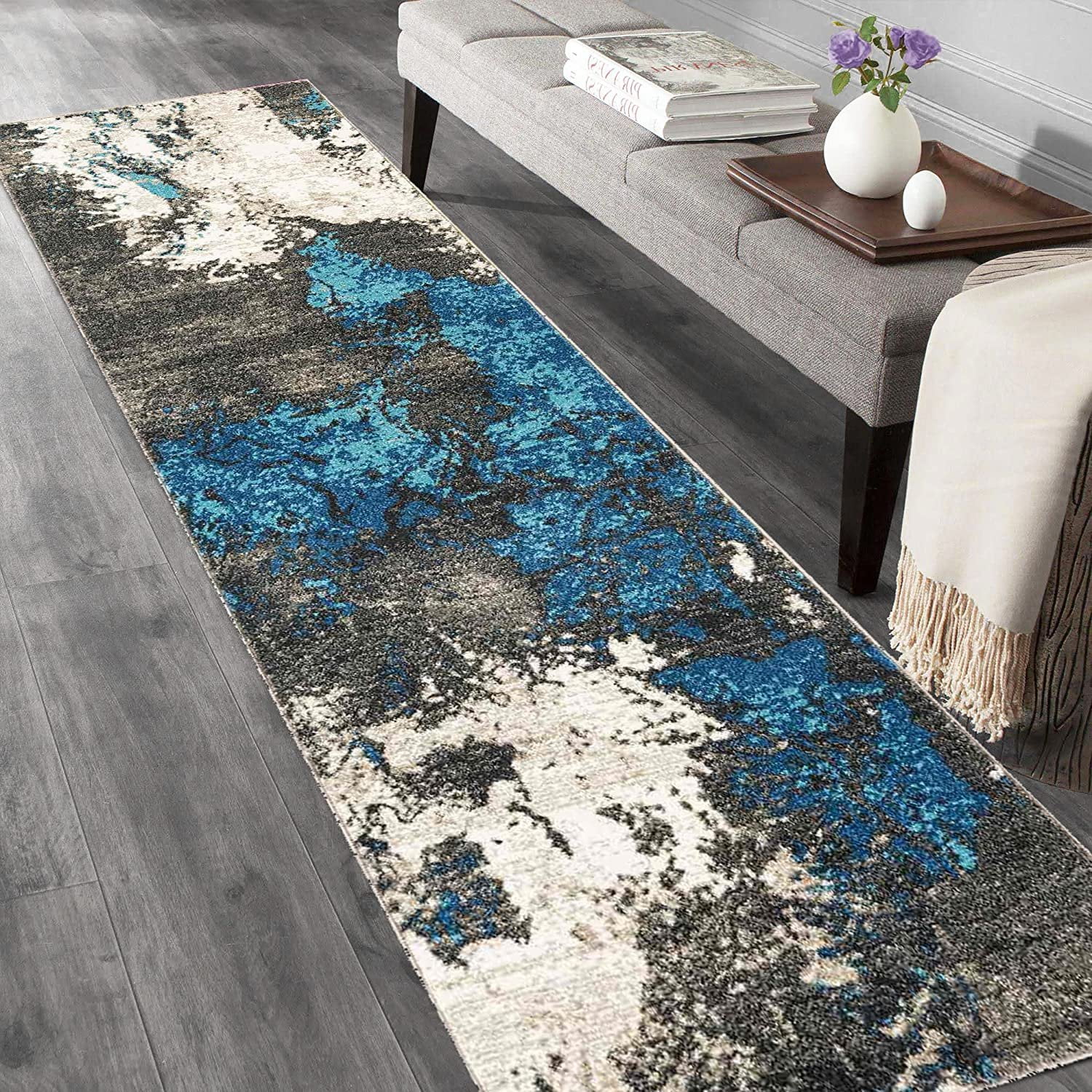 HR Marble Rugs Turquoise Grey Navy and Multi Color Abstract Livingroom ...