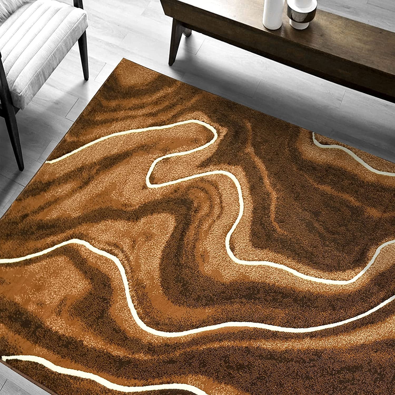 HR Mocha Brown and Beige Modern Contemporary Abstract Area Rugs Marble ...