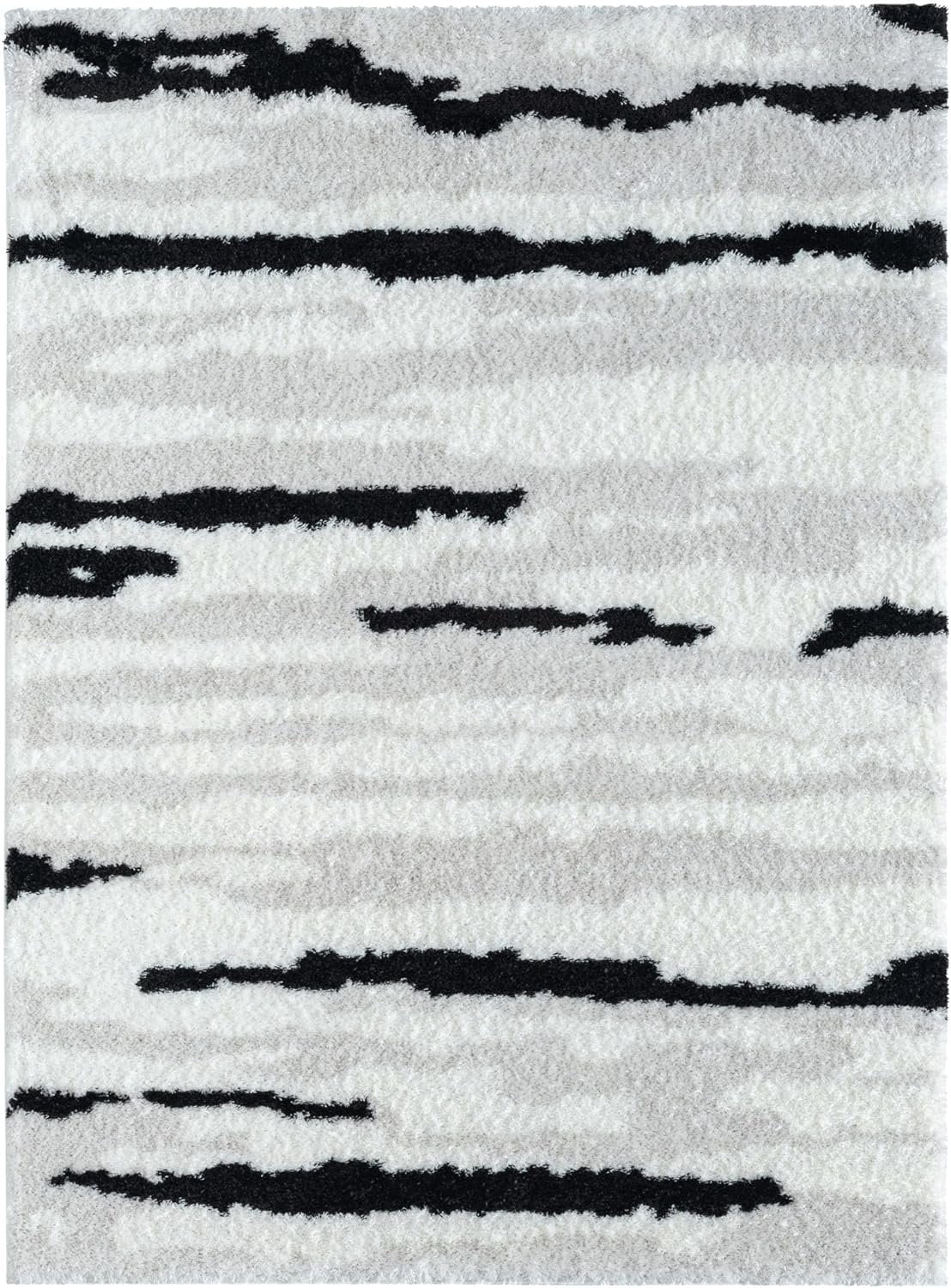 HR Modern Abstract Black and White Shag Area Rug - Luxurious Soft Plush ...