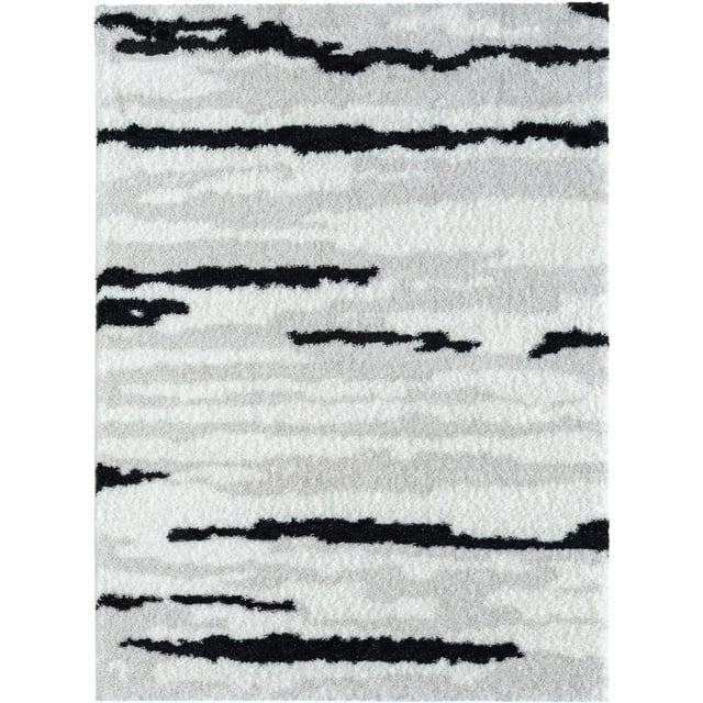 HR Modern Abstract Black and White Shag Area Rug - Luxurious Soft Plush ...