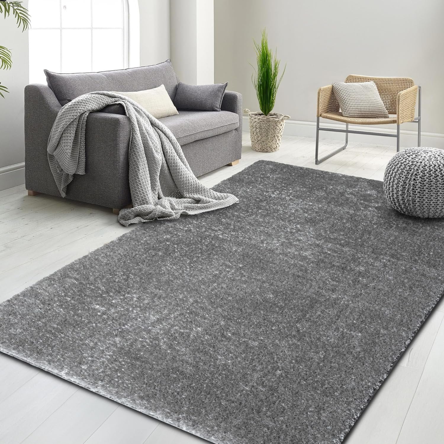 HR Plush Carbon Solid Color Shag Rug - Thick Pile, High-End, Soft ...