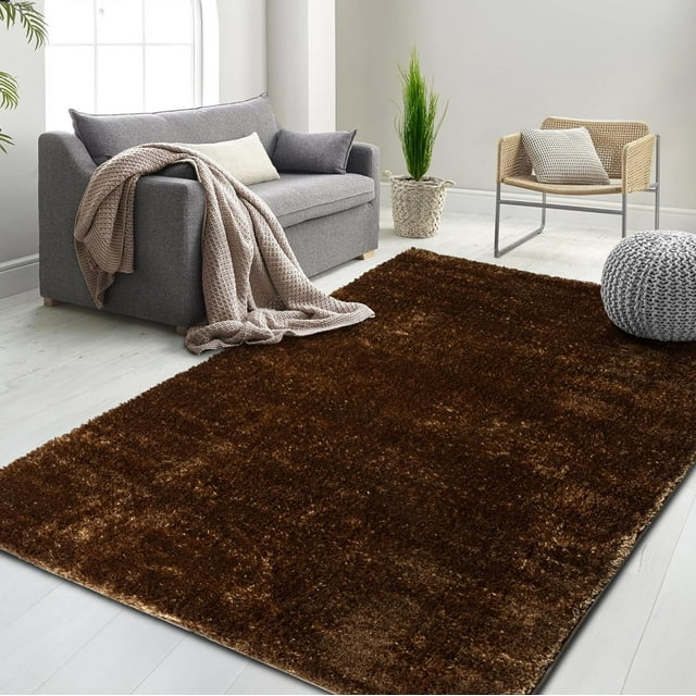 HR Plush Chocolate Brown Solid Color Shag Rug - Thick Pile, High-End ...