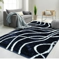 HR Plush Cobalt and White Wave-Patterned Shag Rug, 1-Inch-Thick Soft ...