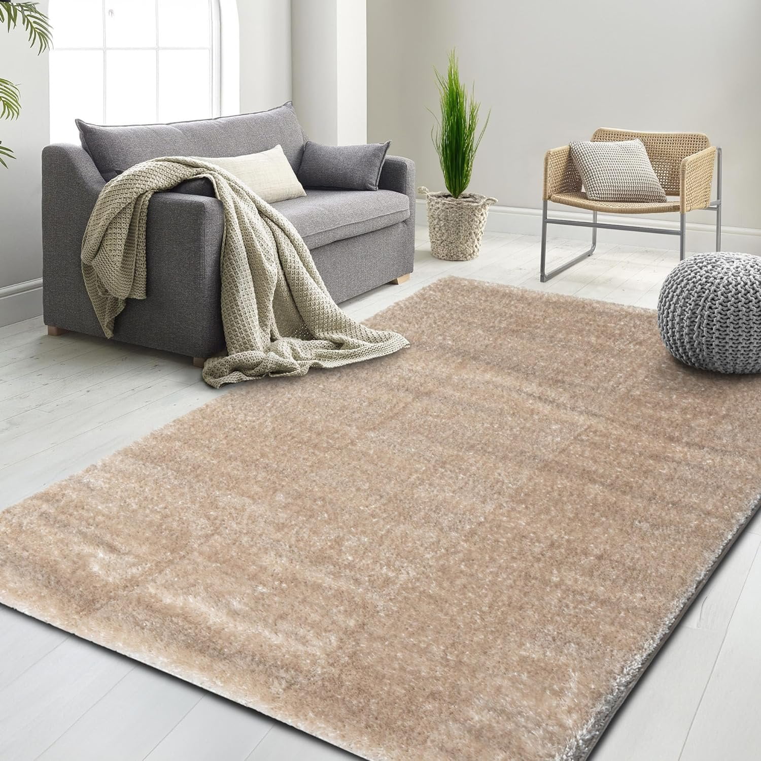 HR Plush Gold Solid Color Shag Rug - Thick Pile, High-End, Soft & Cozy ...
