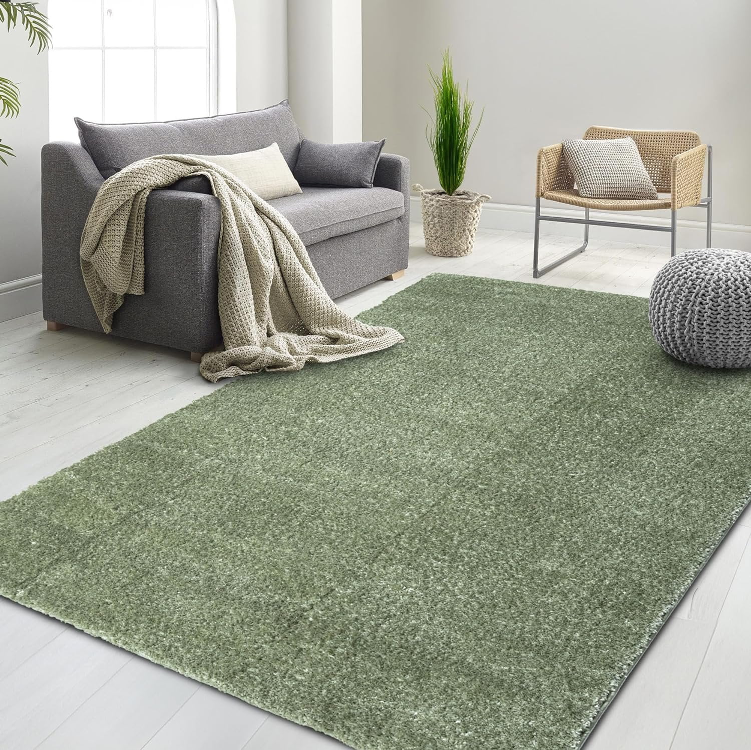 HR Plush Green Solid Color Shag Rug - Thick Pile, High-End, Soft & Cozy ...