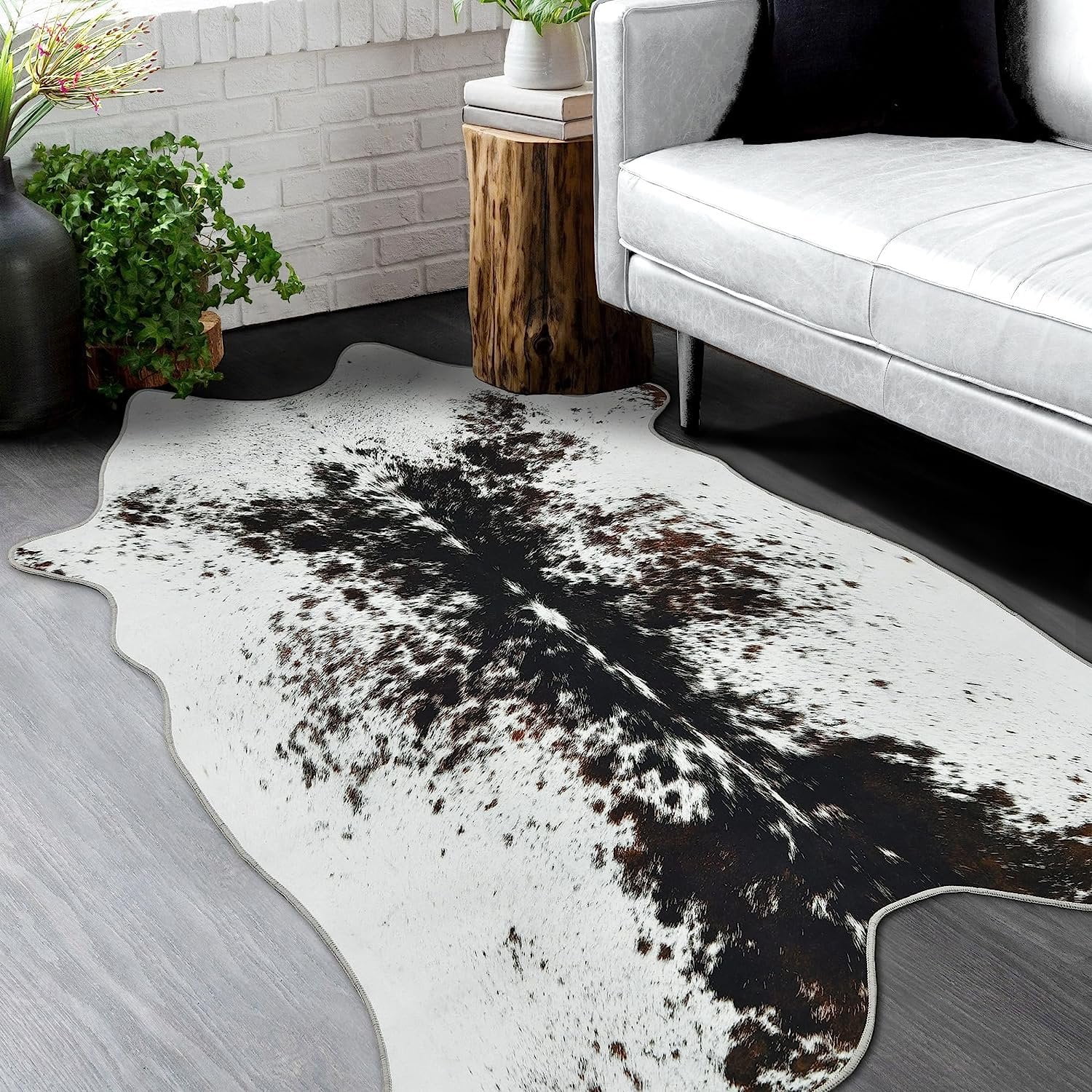 HR Premium Non-Slip Faux Cowhide Black Brown and White Area Rug for ...