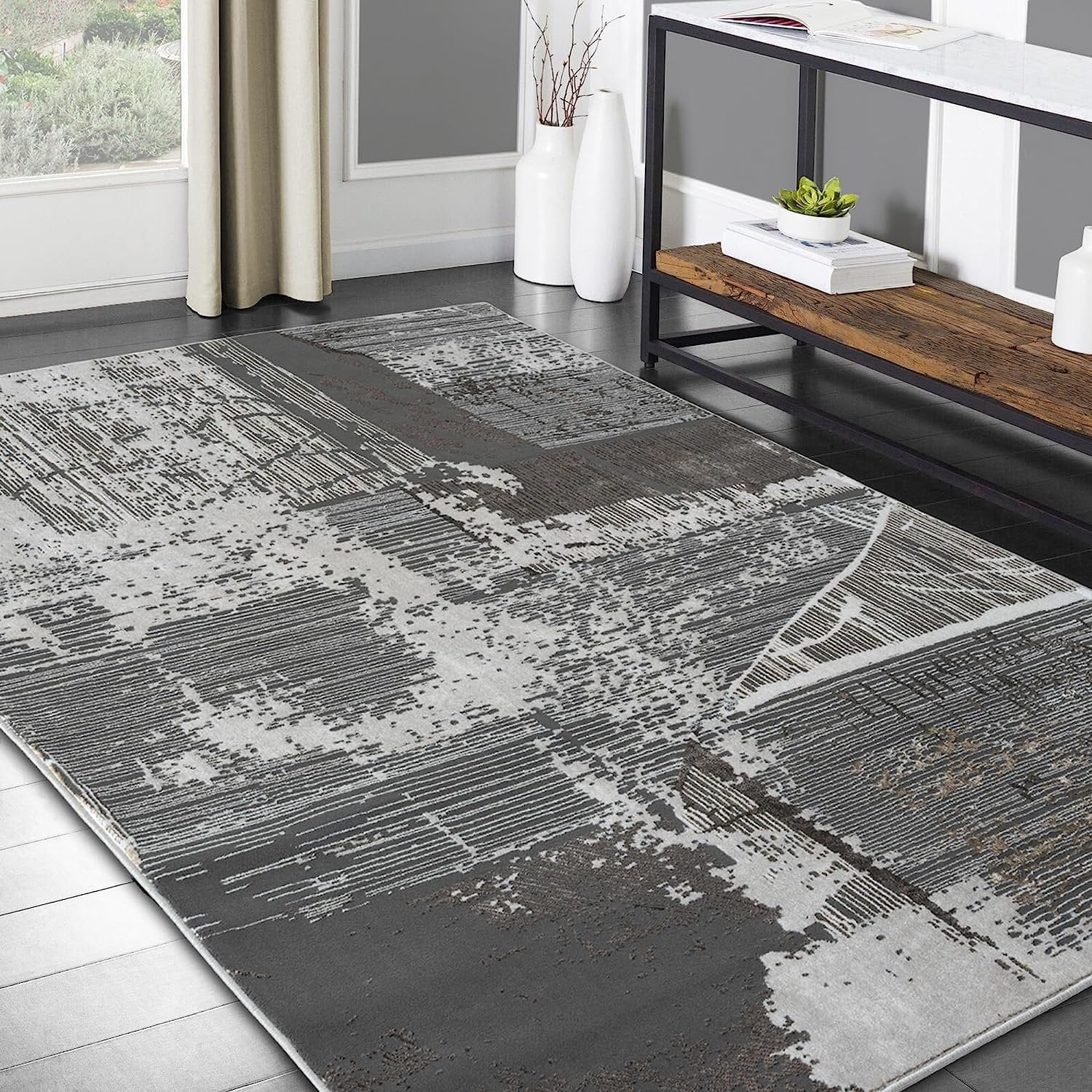 HR Premium Super Soft Polyester Abstract Area Rug with Monochromatic ...