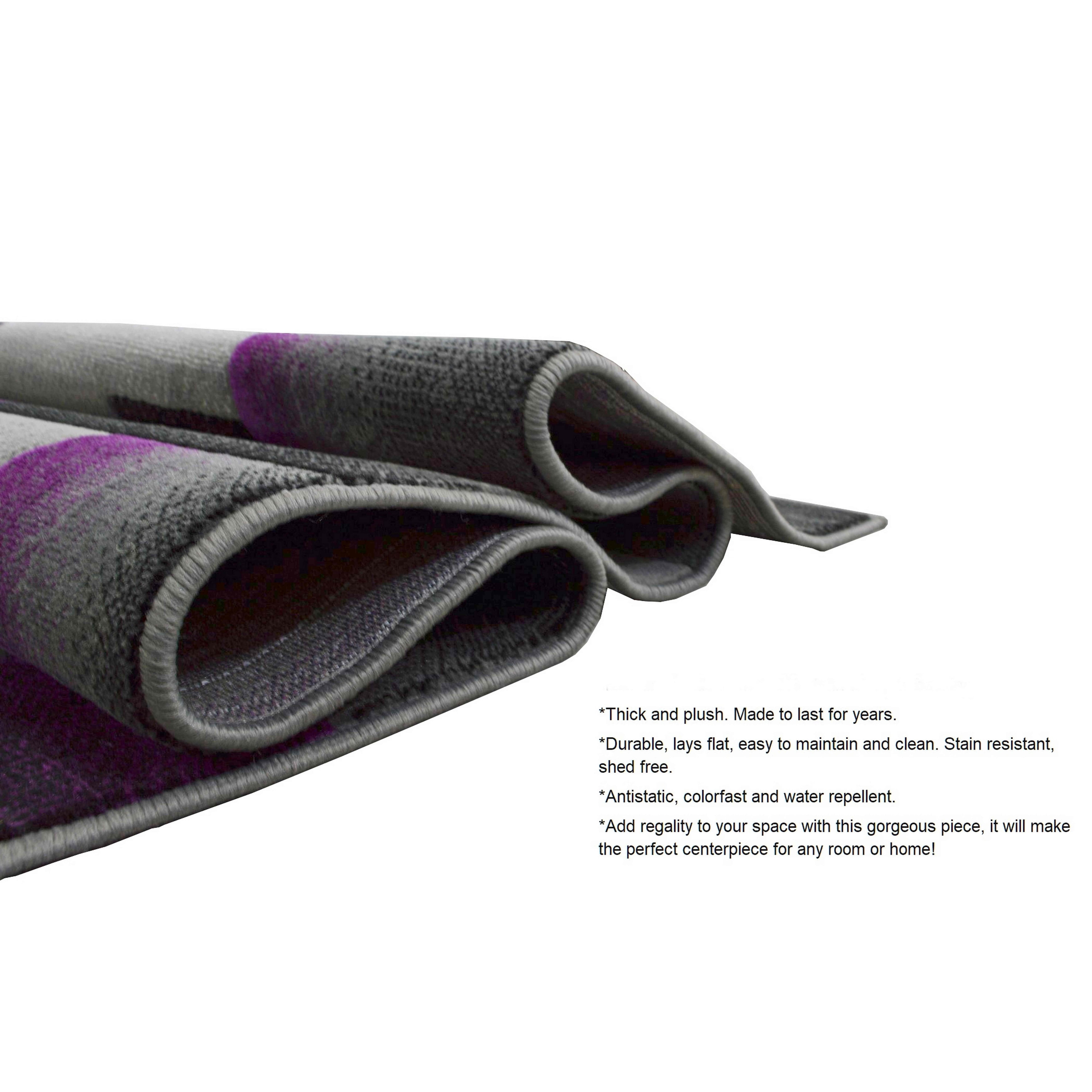 HR Purple Grey Silver Black Abstract Rug Modern Geometric Square Design ...