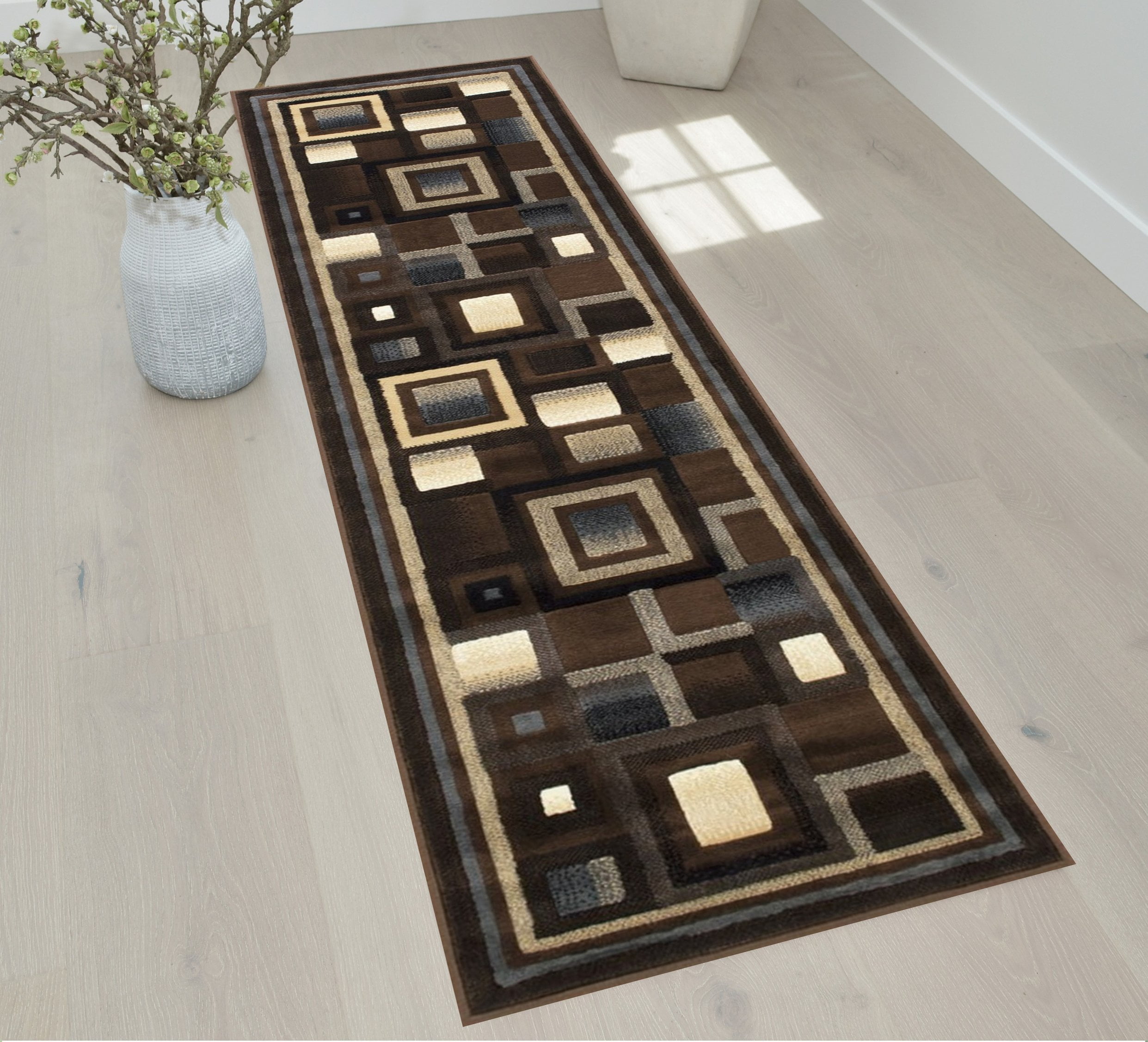 HR-Rugs Abstract Geometric Modern Squares Pattern Yellow/Silver/Gray ...