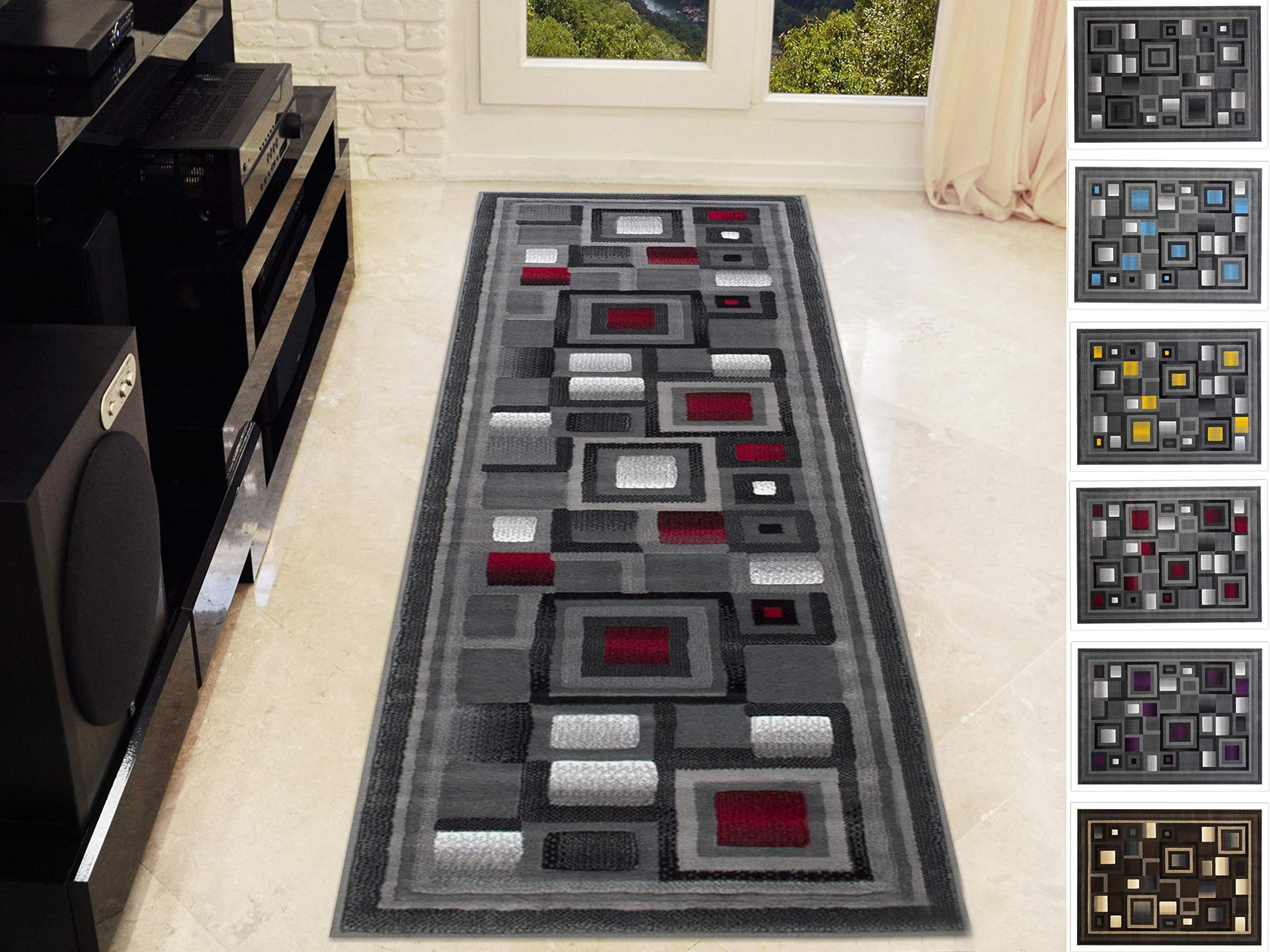 HR-Rugs Purple and Gray Abstract Geometric Modern Squares Pattern Area ...