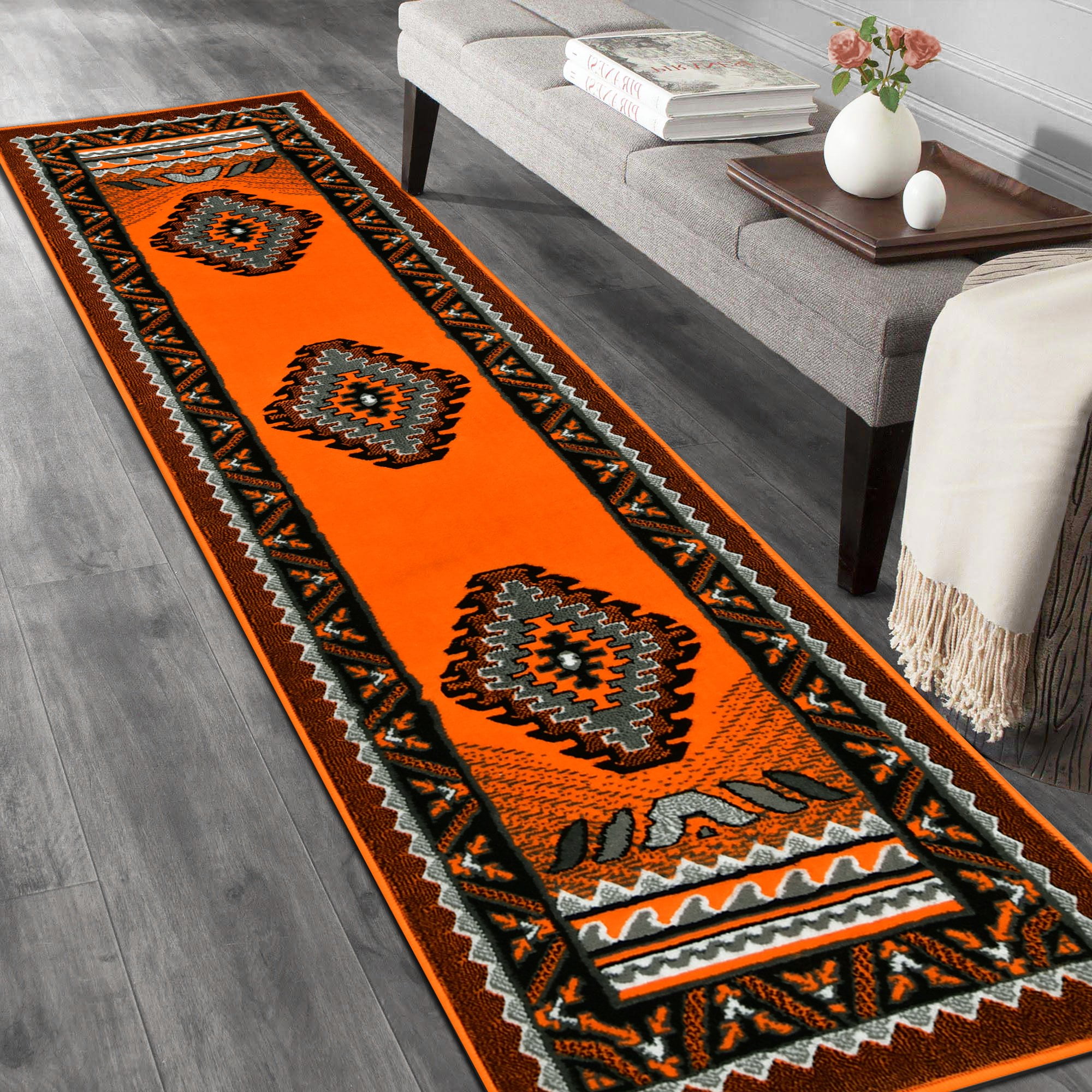 HR Runner Rug Traditional Floorcover Area Rugs Orange Gray and Black ...