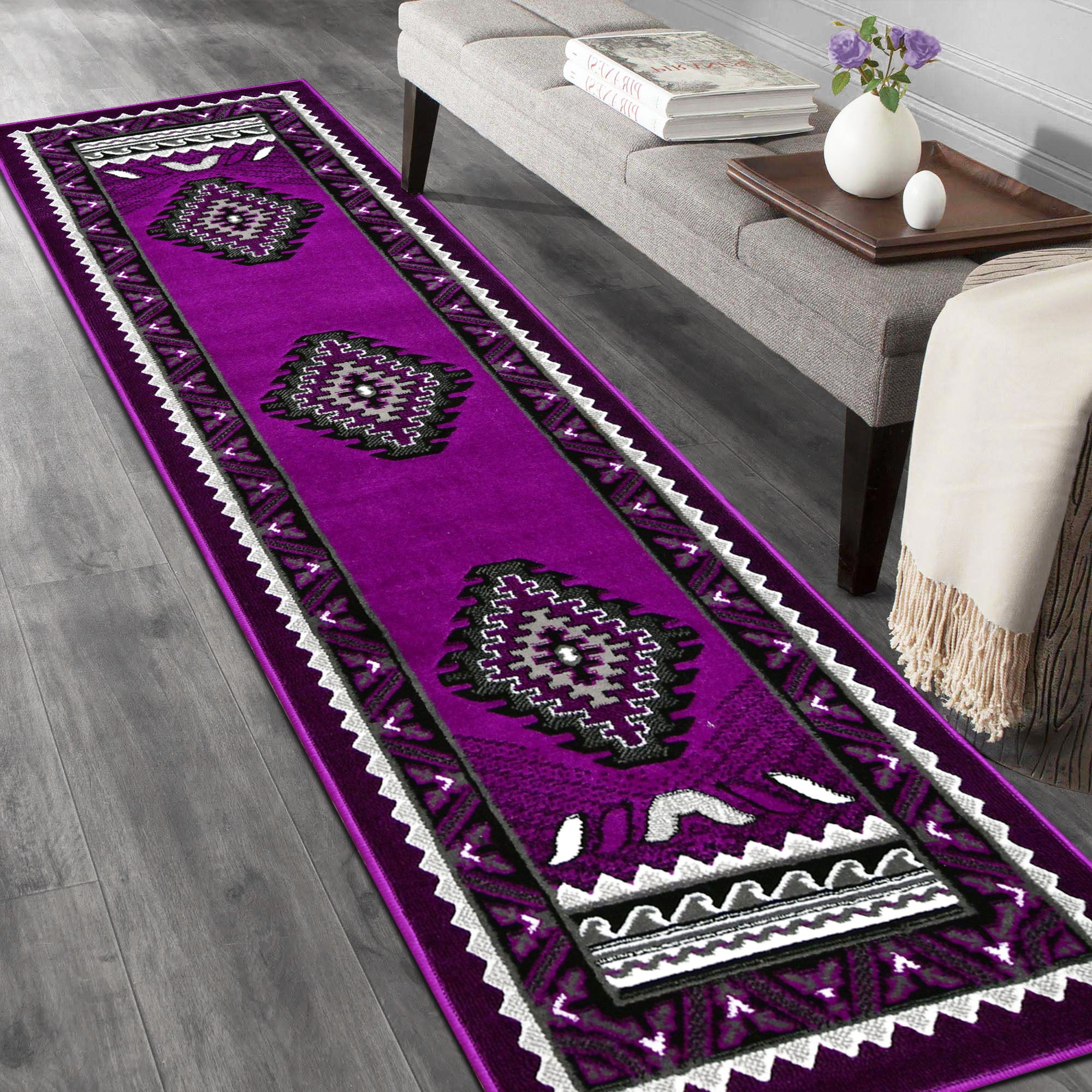 HR Runner Rug Traditional Floorcover Area Rugs Purple Gray and Black ...