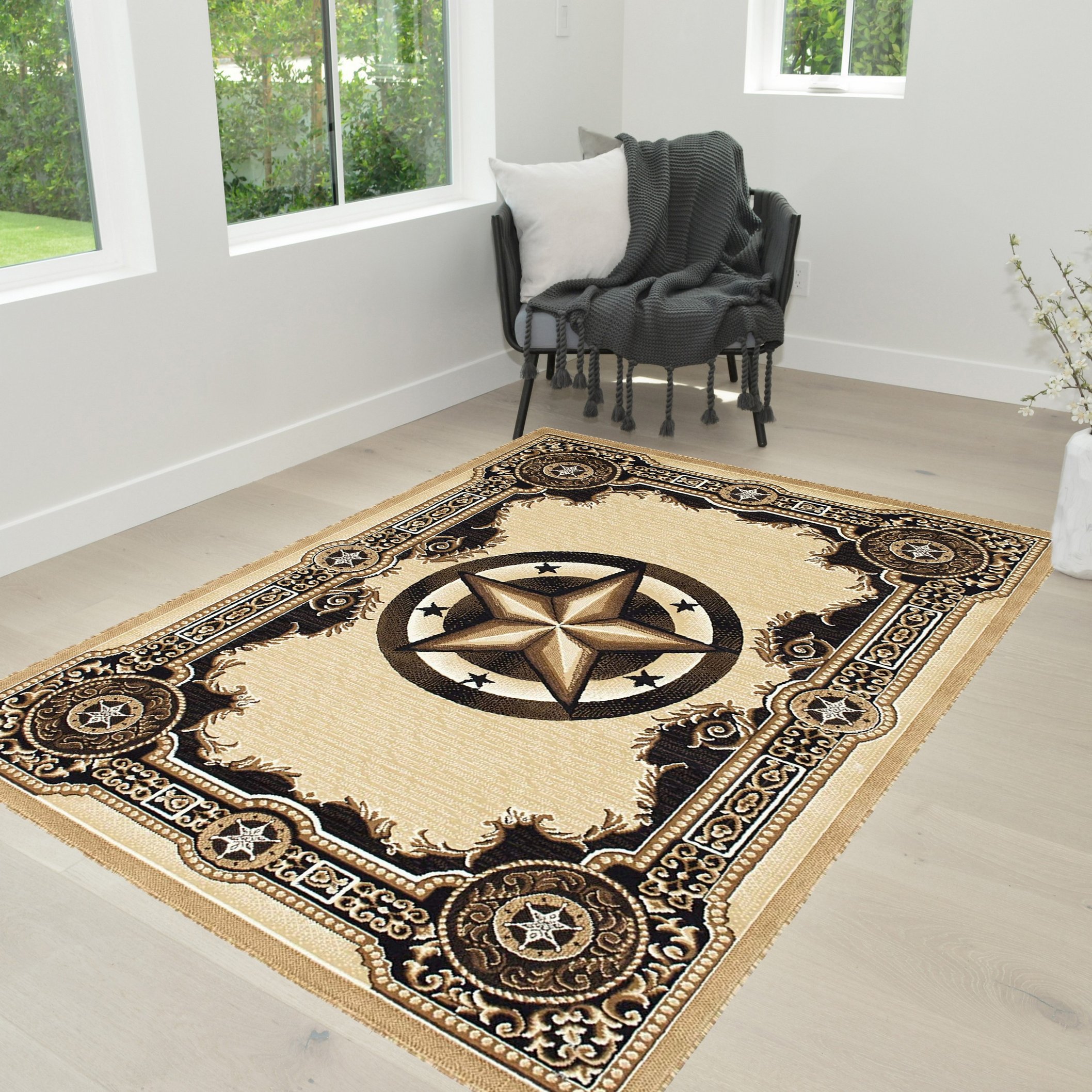 HR Texas Star Rug 5x7 Traditional Accent Rug in Berber with Brown Rug ...