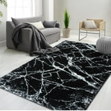 HR Ultra-Soft Black and White Shaggy Rug with Elegant Marble Pattern ...