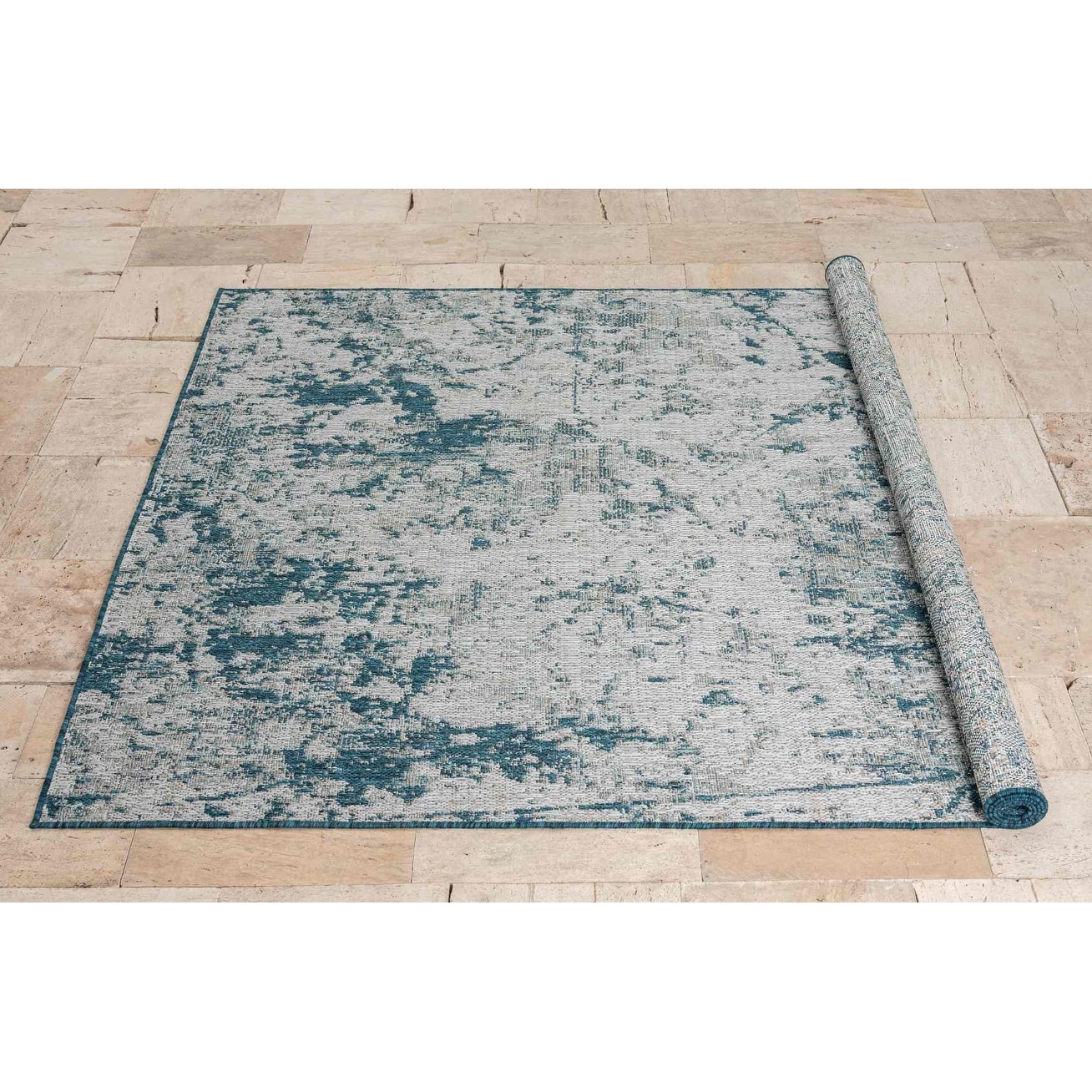 HR Waterproof Abstract Outdoor Rug - Stain and Fade-Resistant - Blue ...