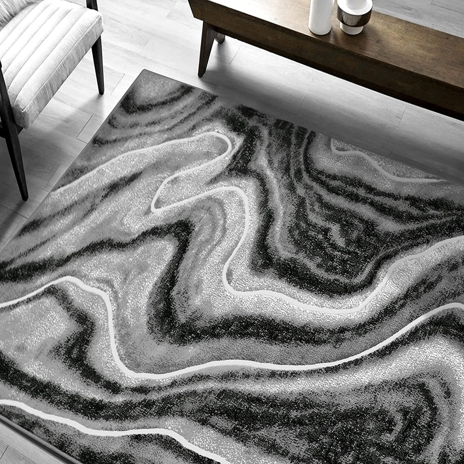 HR White Grey Black Modern Contemporary Abstract Area Rugs Marble ...