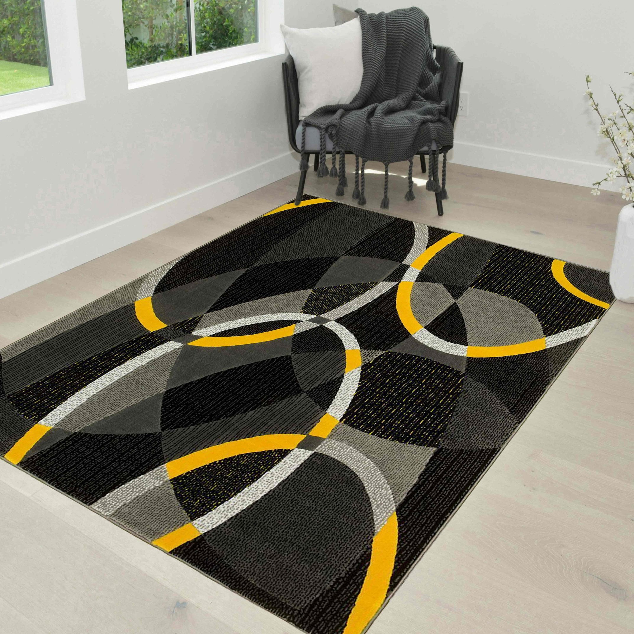 HR-Yellow/Gray/Black/Abstract Area Rug Modern Contemporary Oval/Circle ...