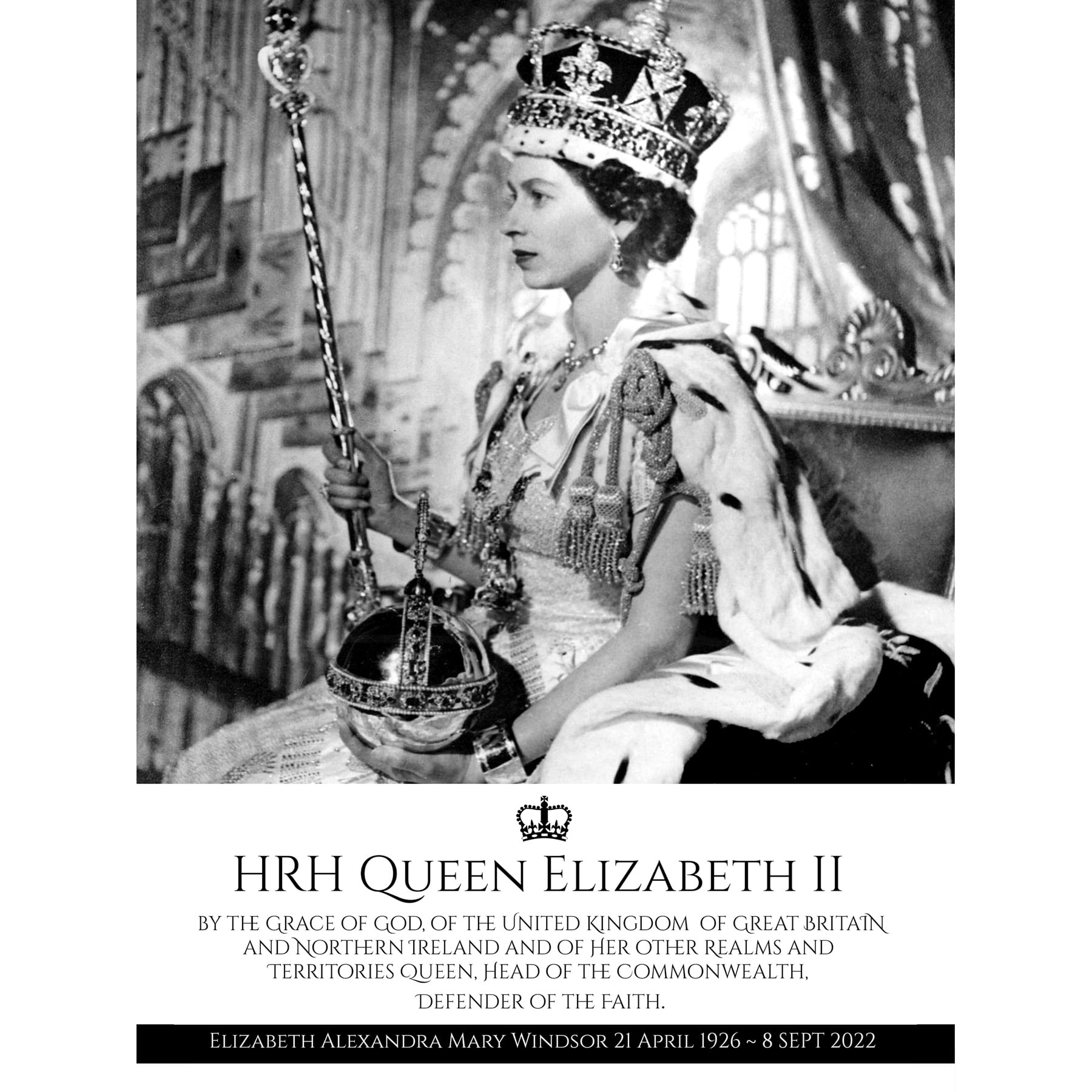 HRH Queen Elizabeth II Coronation Portrait Commemorative Extra Large XL ...