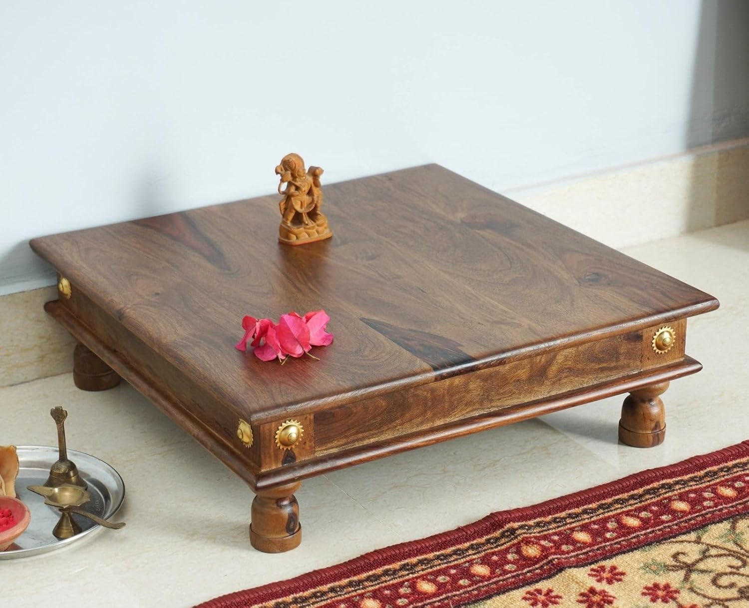 HRKA AMENITIES Elegant Wooden Pooja Chowki Versatile Altar Table for ...