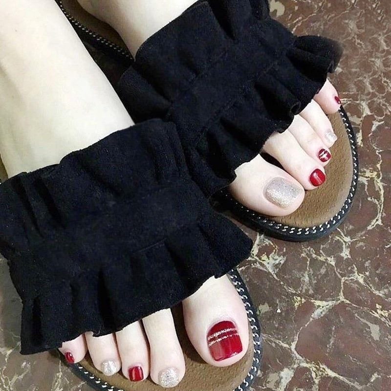 HRSR Short False Toenails Full Cover Press On Toenails Fake Toenails ...