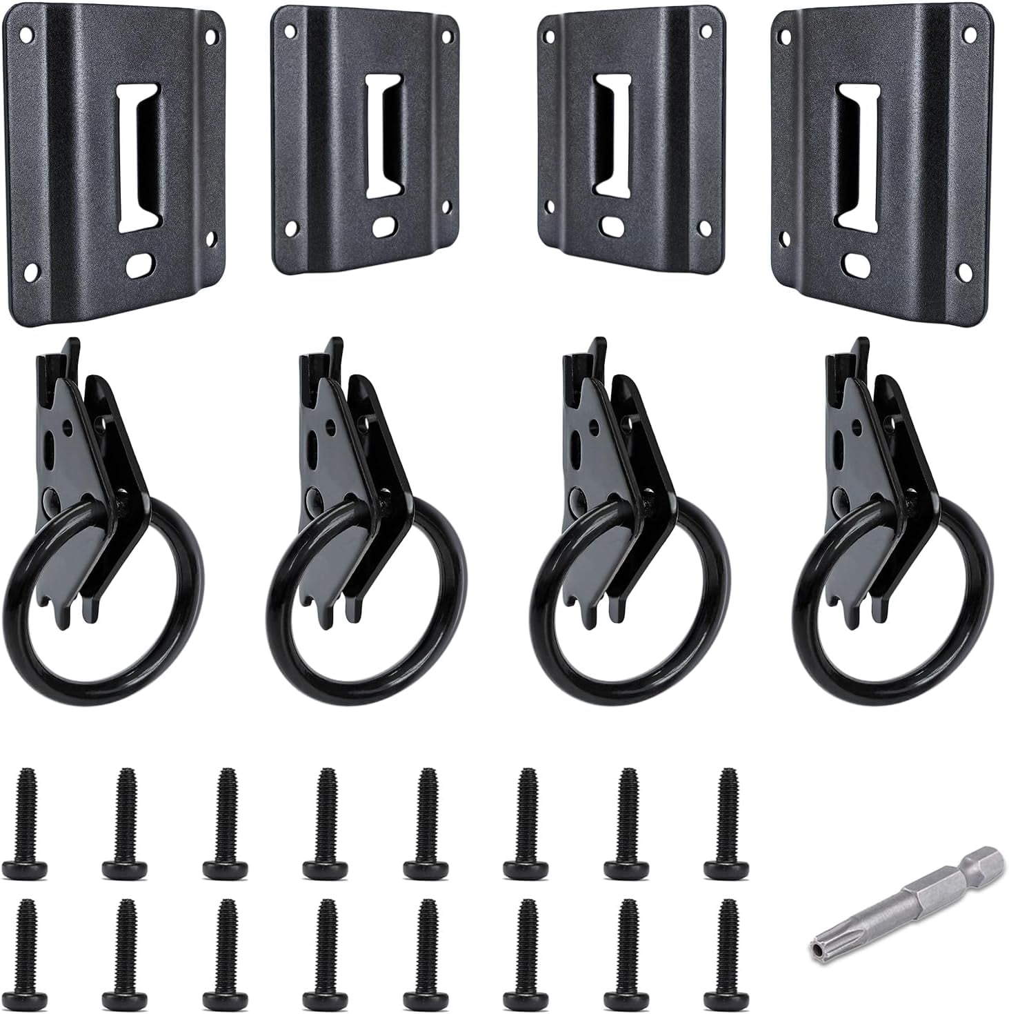 HRT 4 Pack Truck Bed Tie Down Anchor with E-Track Black O Rings ...