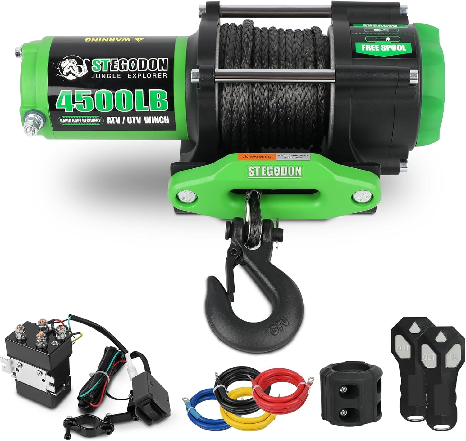 HRT 4500 lb 12V Electric ATV/UTV Winch with Synthetic Rope & 2 Wireless ...
