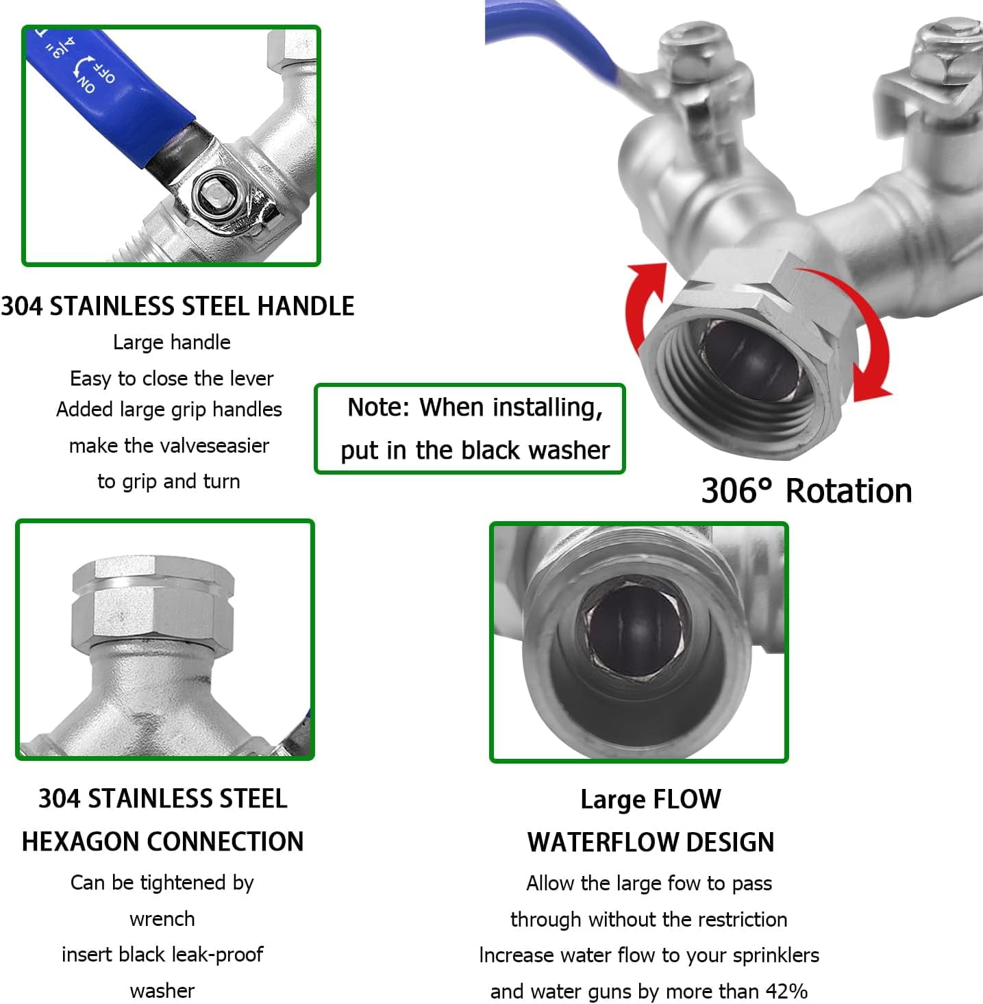 HRTGFD-Garden Hose Splitter 2 Way 3/4" GHT Thread Heavy Duty 304 ...