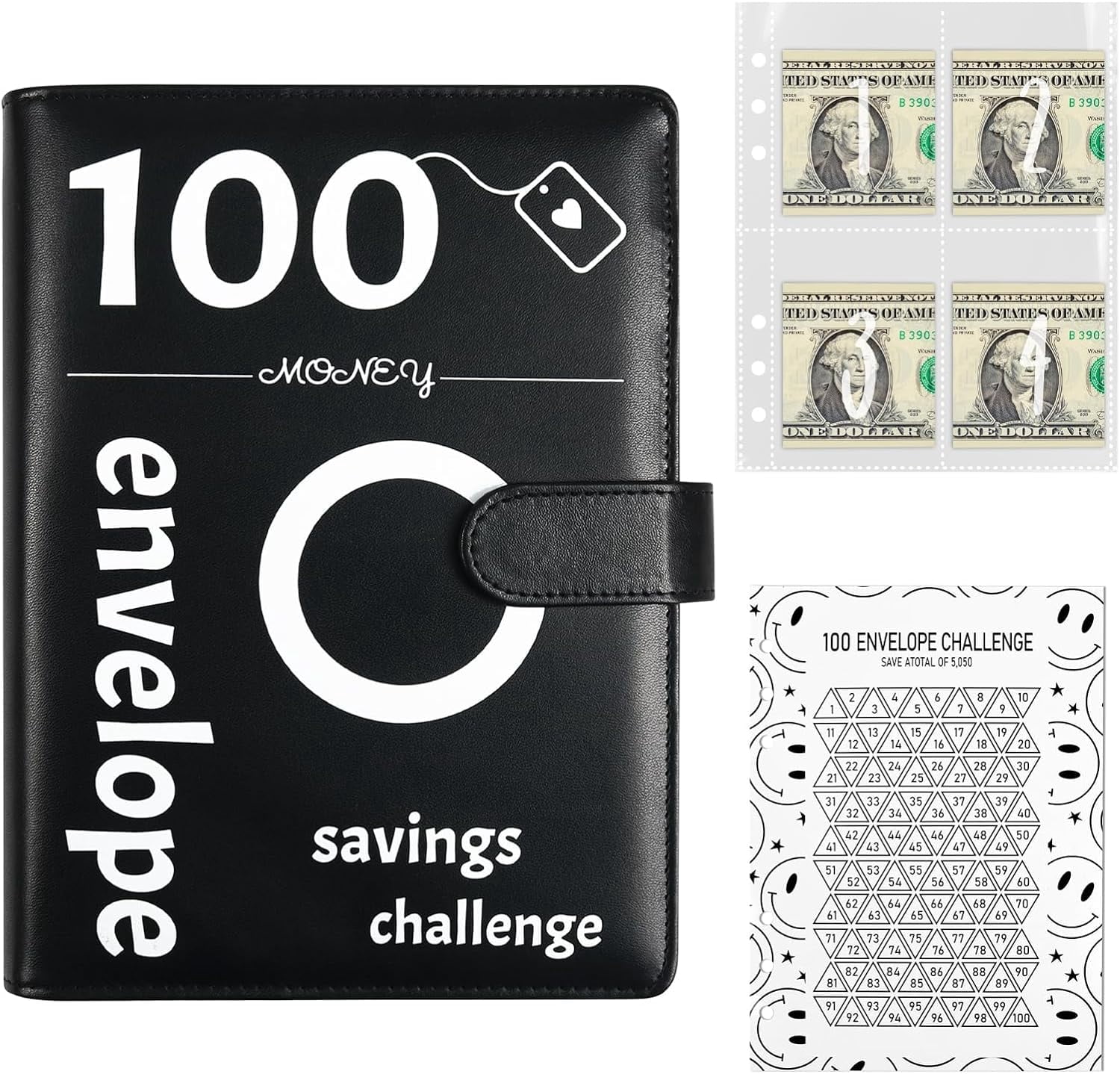 HRX 100 Envelopes Money Saving Challenge Wallet, A5 PU Leather Savings ...