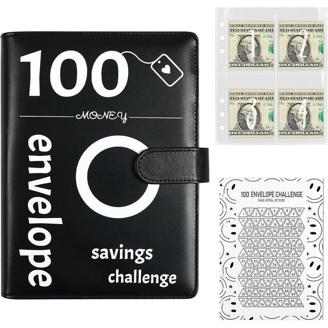 HRX 100 Envelopes Money Saving Challenge Wallet, A5 PU Leather Savings ...