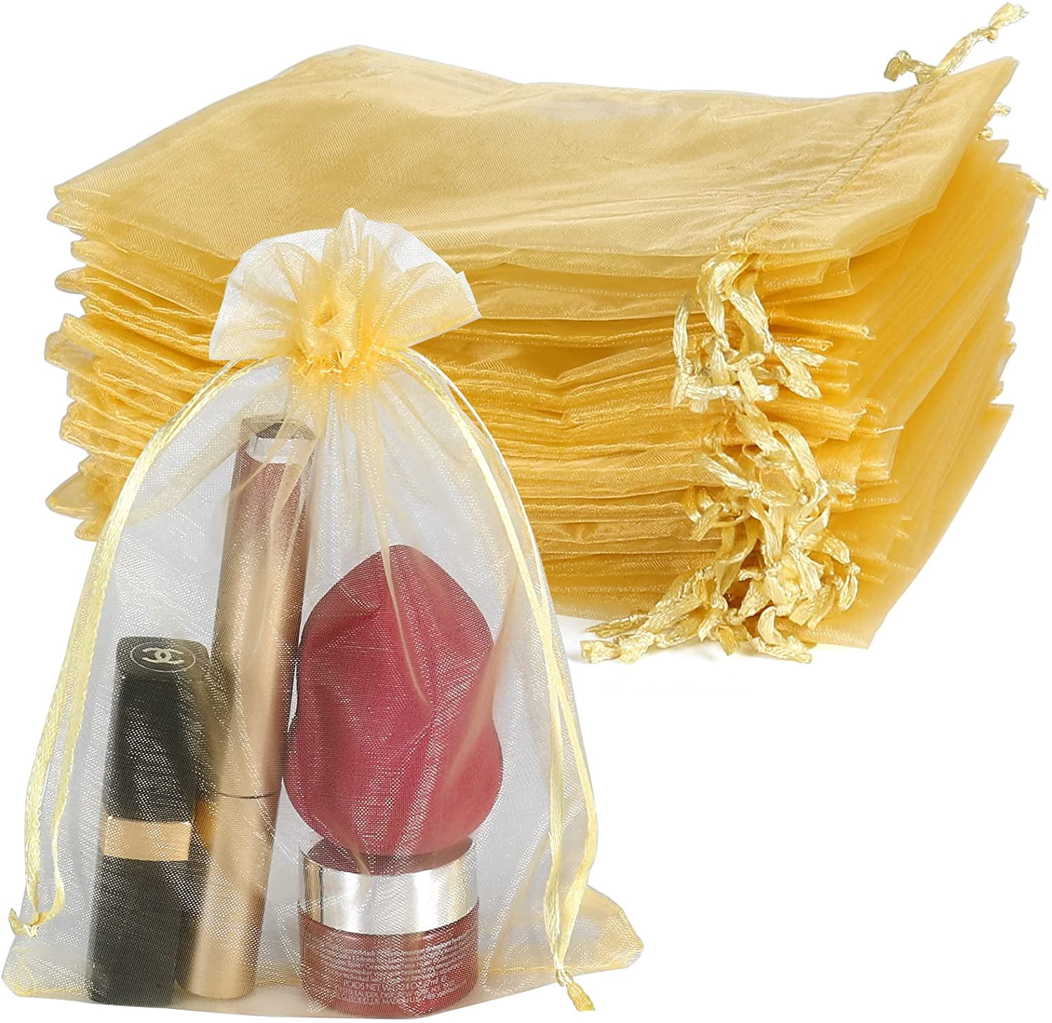 HRX Package Gold Organza Bags 100PCS 5x7inch, Sheer Satin Drawstring ...