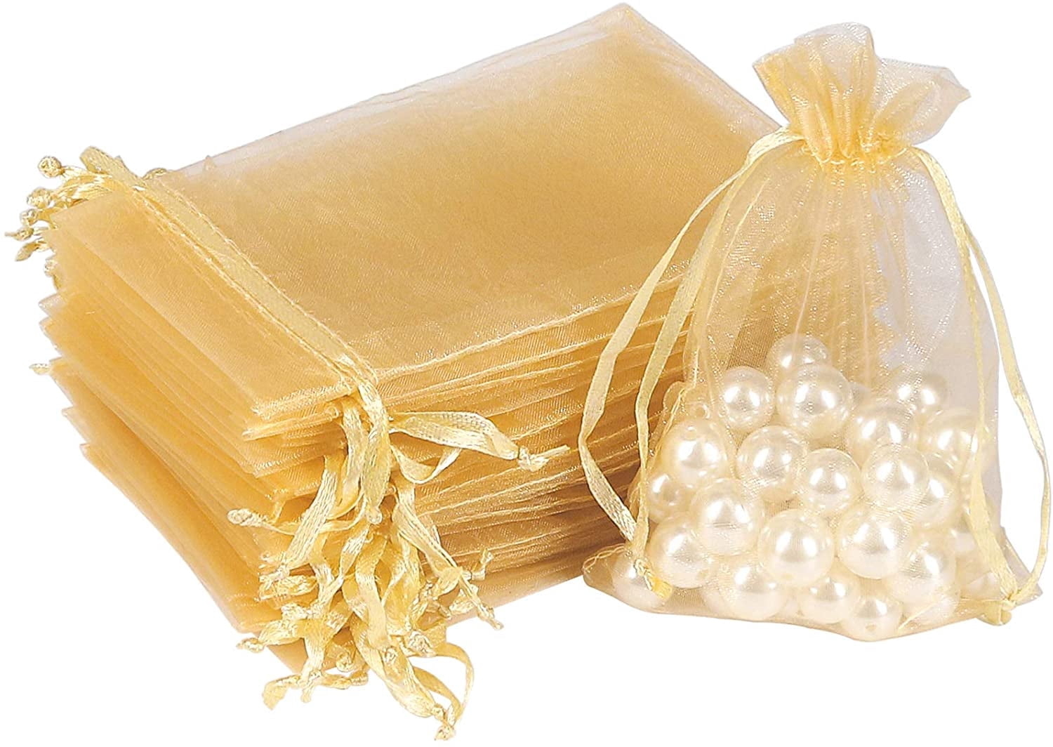 "HRX Package Small Bulk 100pcs Gold Organza Drawstring Gift Bags, 4"" x ...