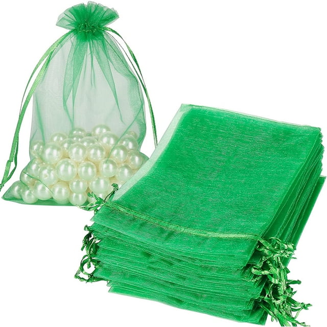 HRX 100pcs Green Organza Bags, 5x7 inch Drawstring Mesh Gift Pouches ...