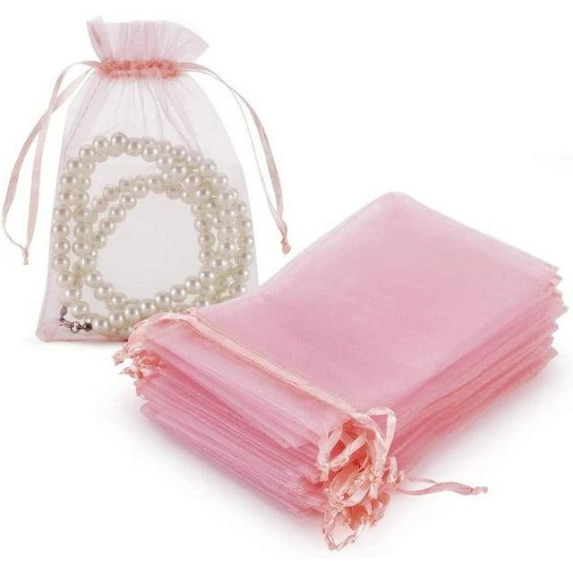 HRX Organza Gift Bags, 100pcs, 4x6 Inch, Pink Blush, Mesh Drawstring ...