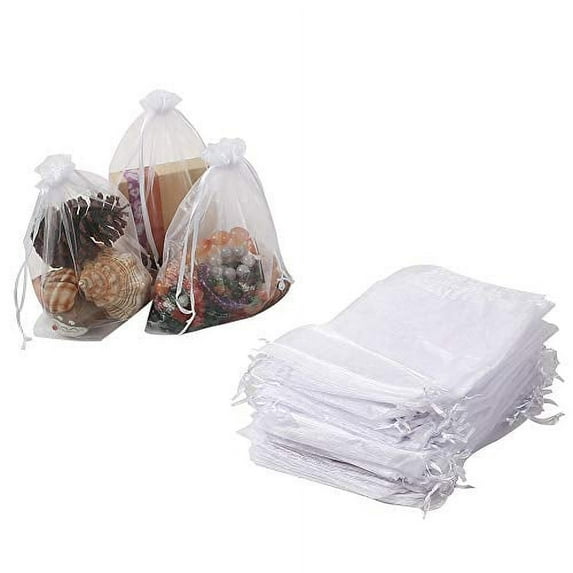 HRX Package 100pcs Sheer Organza Bags White, 6 x 9 inches Christmas ...