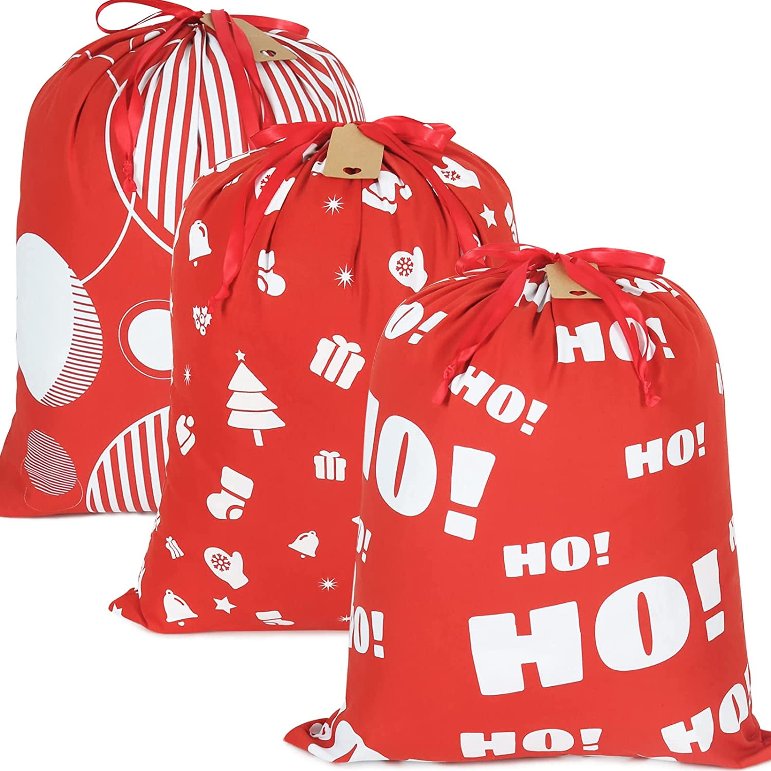 HRX 3 Pcs Large Christmas Fabric Gift Bags, Reusable Wrap with ...