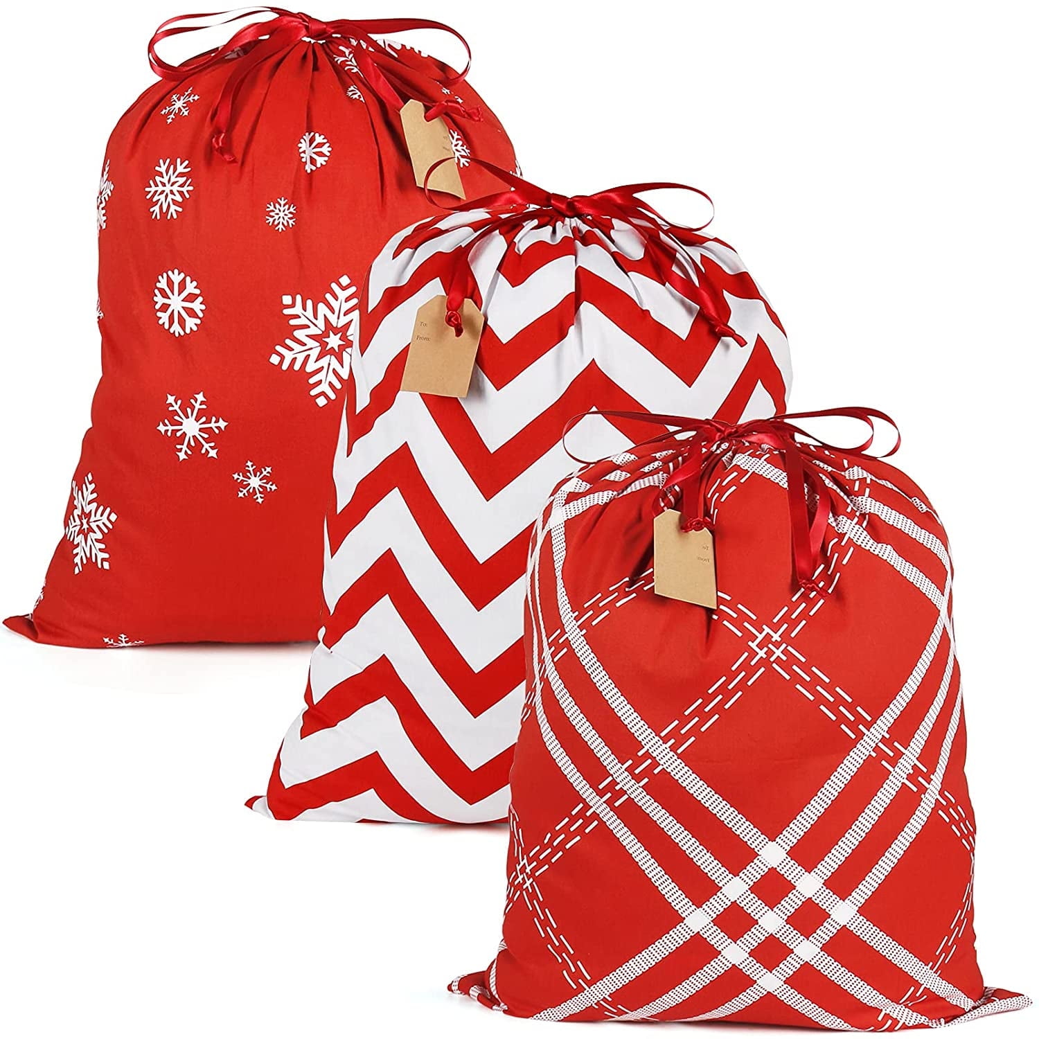 HRX Large Christmas Fabric Gift Bags, Multipack 20x16 inch, 3pcs ...