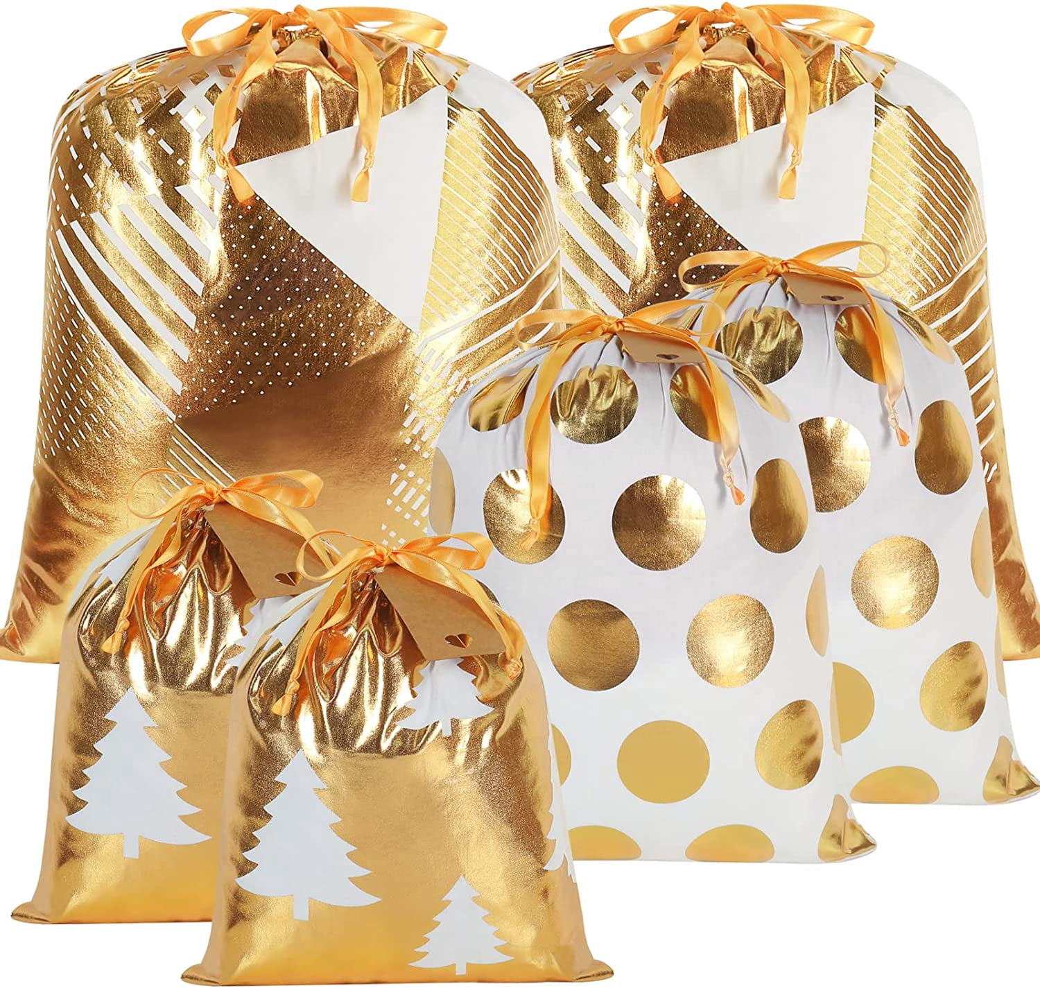 HRX Pack 6pcs Gold Foil Christmas Drawstring Gift Bags, Medium to Large ...