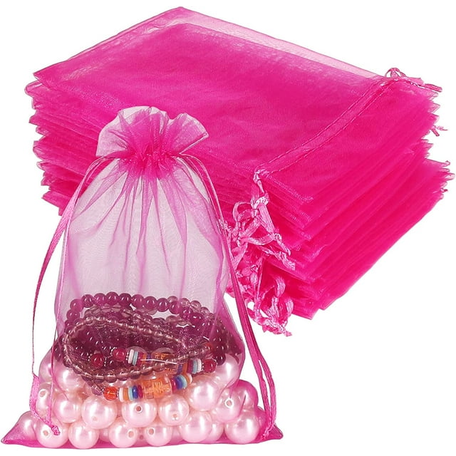 HRX Package Pink Organza Bags 100pcs, 5 x 7 inch Mesh Drawstring Gift ...