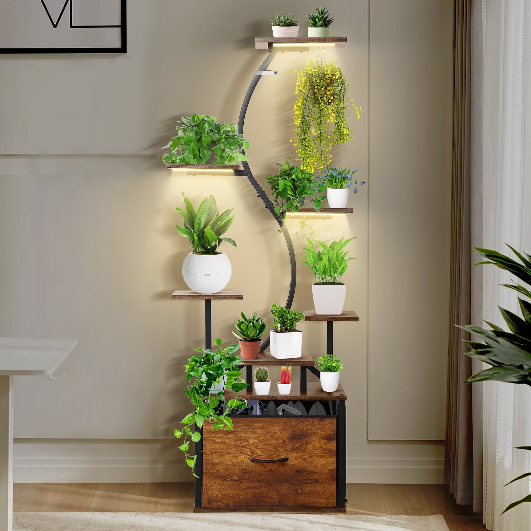 HRYGD Plant Stand with Grow Lights, 8 Tiered Indoor Plant Shelf with ...
