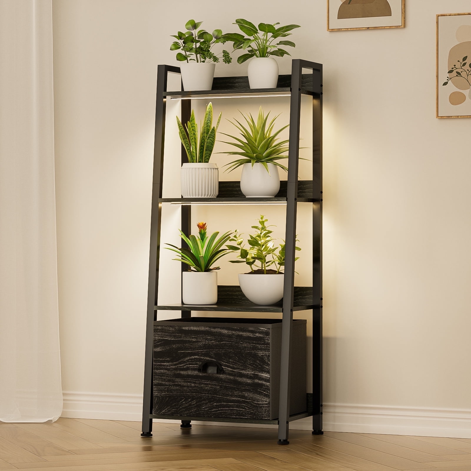 HRYGD Plant Stand Indoor with Grow Lights 4 Tier 48.2" Metal Wood ...